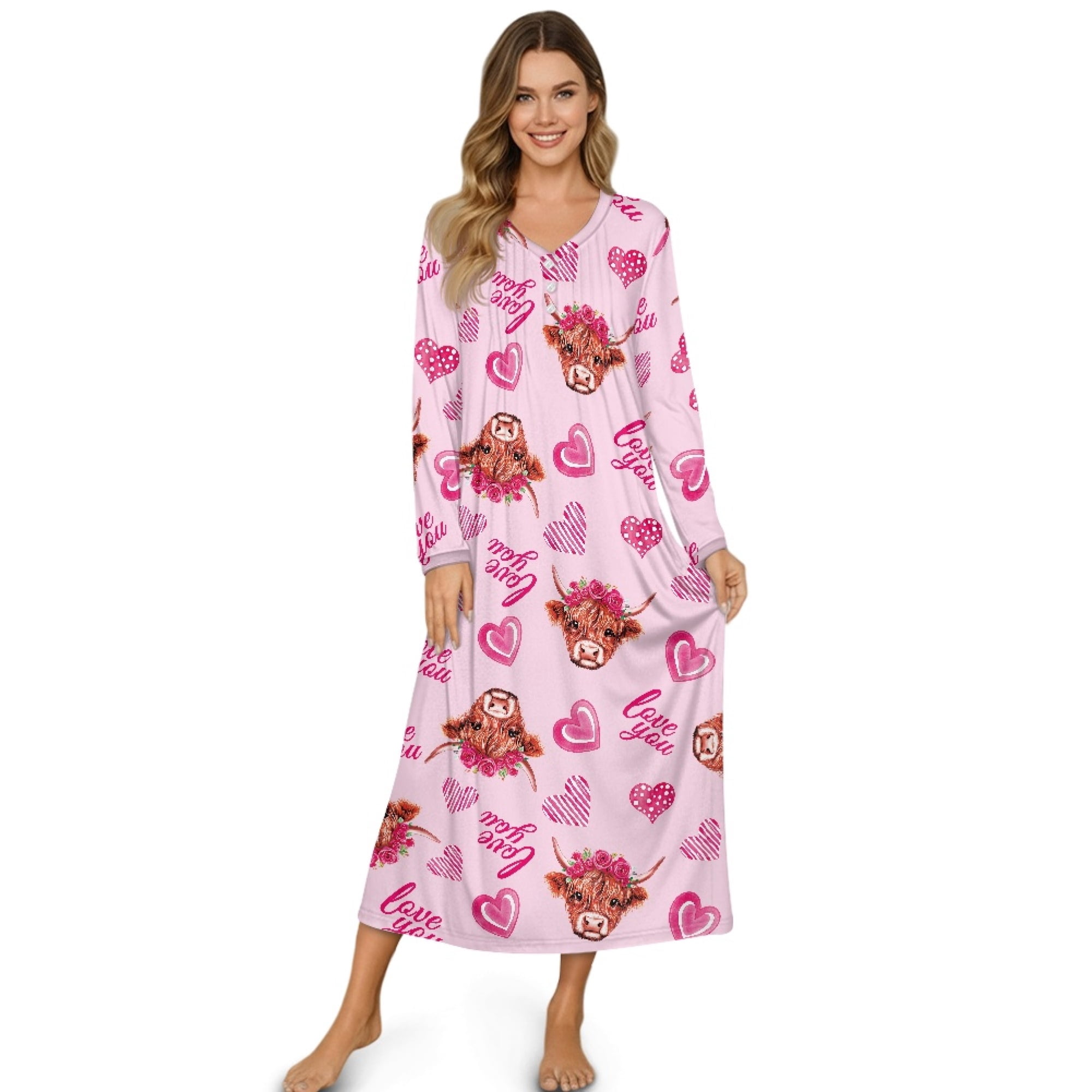 SEANATIVE Women's Nightshirt with Button Front Cozy Long Sleeve Pajama ...
