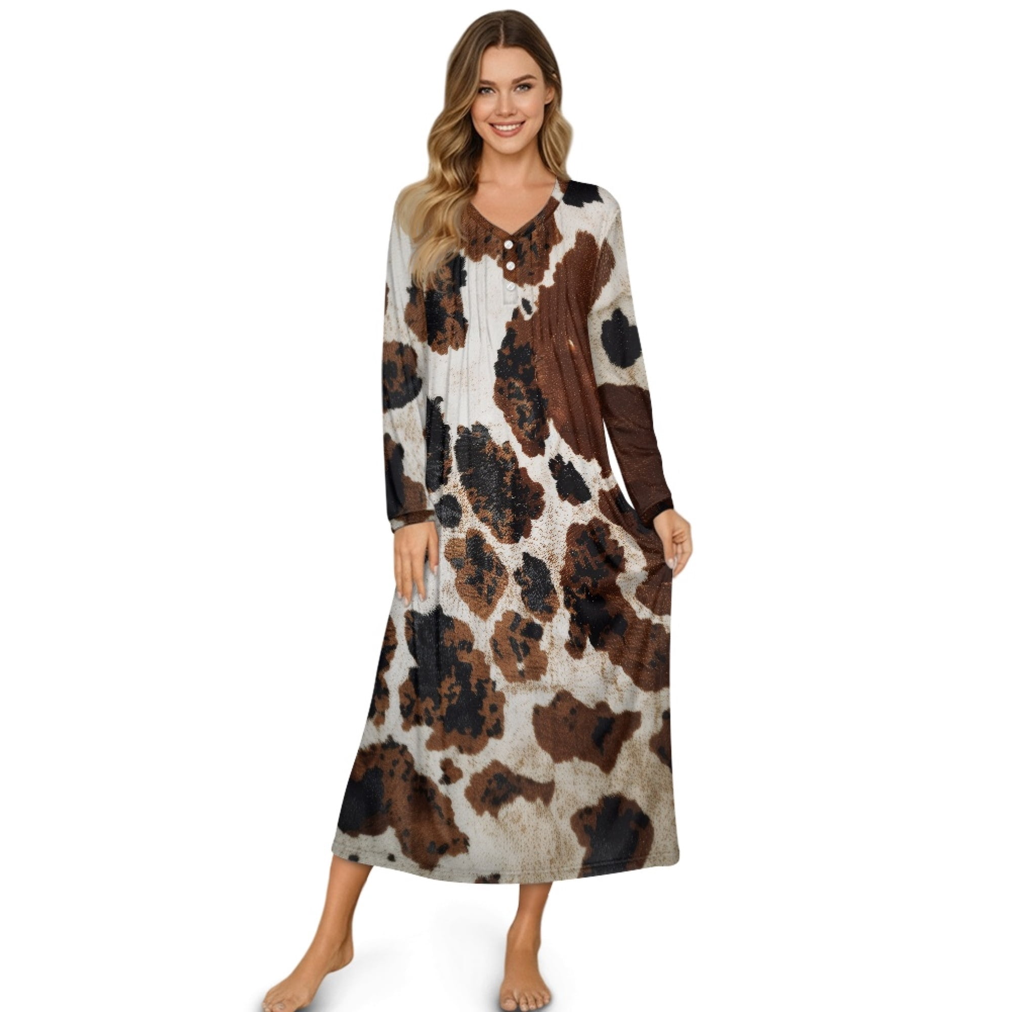 SEANATIVE Women's Sleepshirt Cozy Button Front Nightgown Soft Long ...