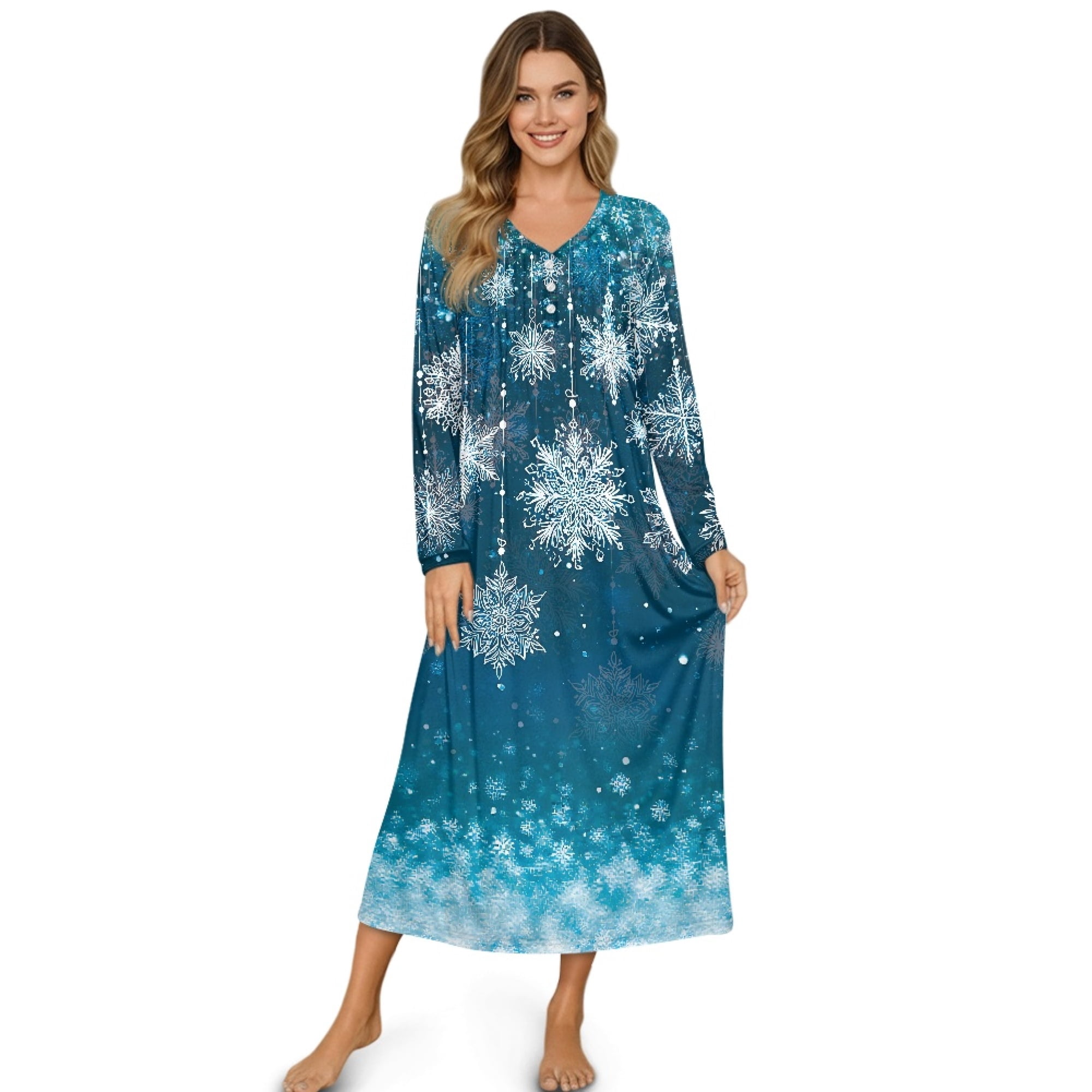 SEANATIVE Women's Sleepshirt Cozy Button Front Nightgown Soft Long ...