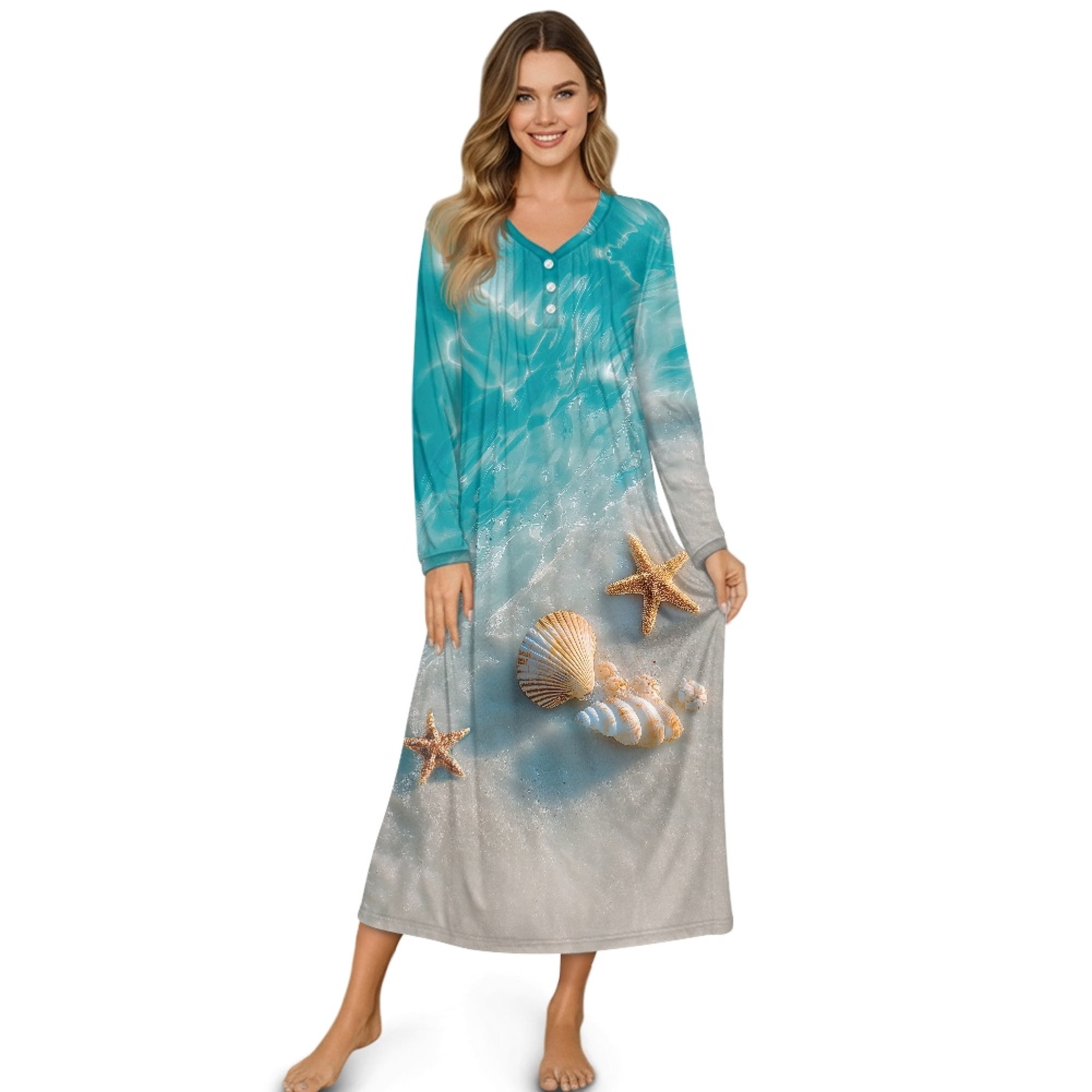 SEANATIVE Women's Sleepshirt Cozy Button Front Nightgown Soft Long ...