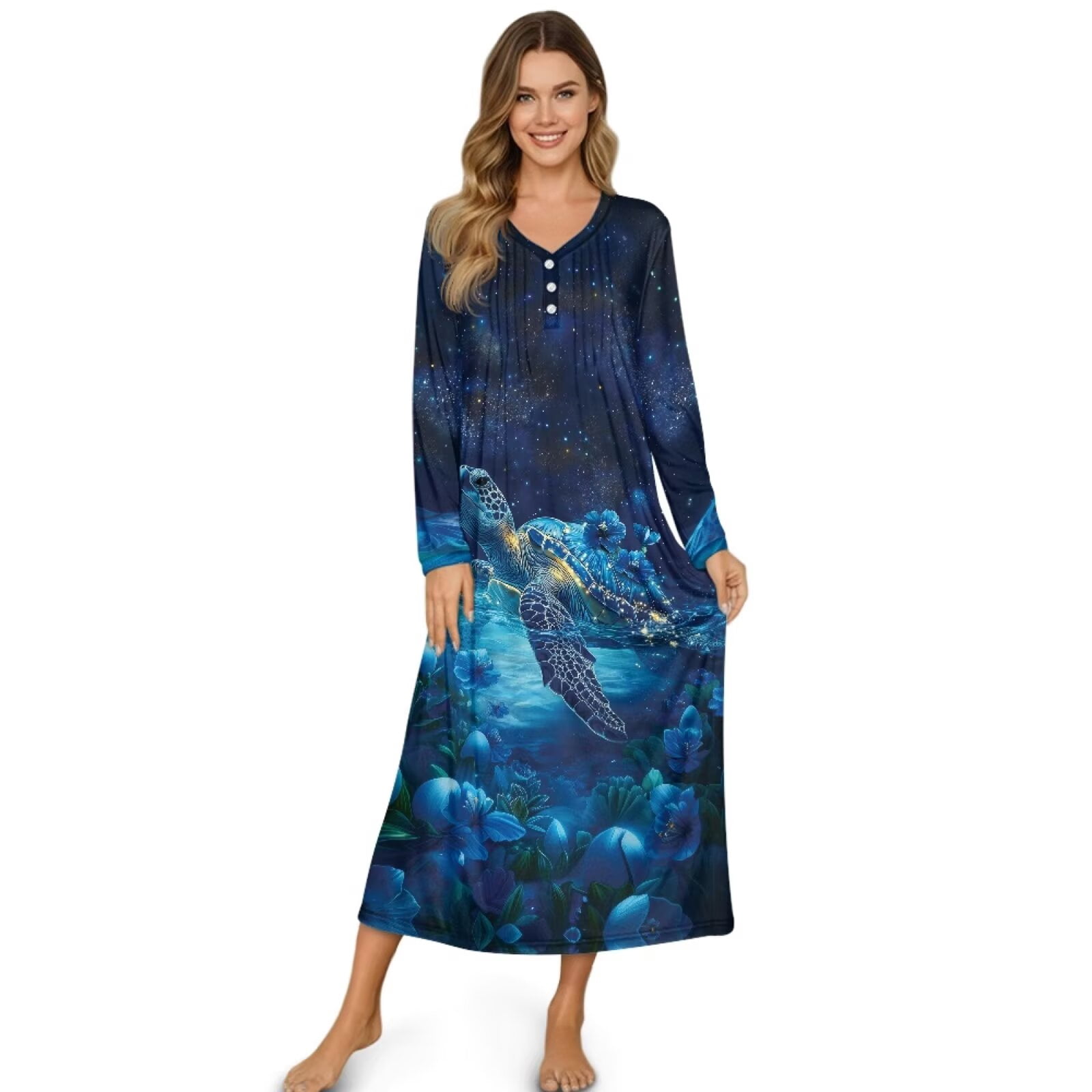 SEANATIVE Women's Sleepshirt Cozy Button Front Nightgown Soft Long ...
