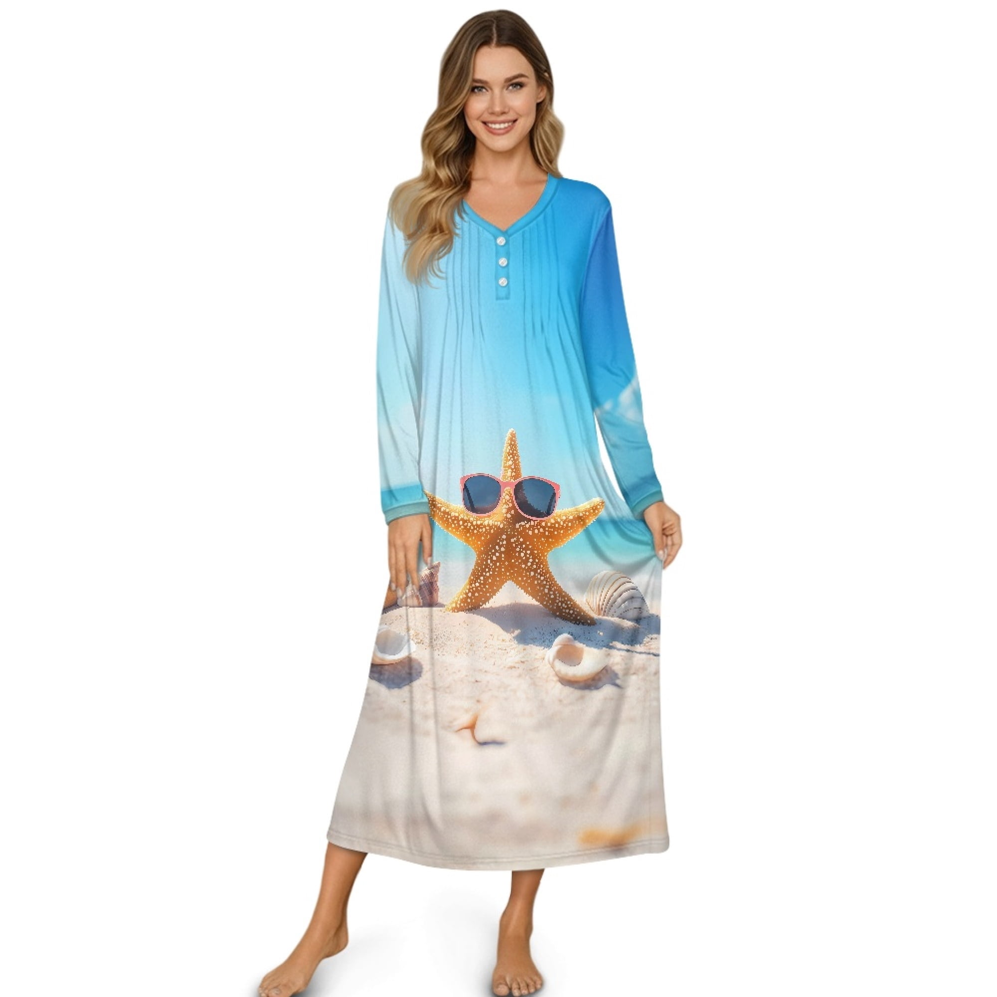 SEANATIVE Women's Sleepshirt Cozy Button Front Nightgown Soft Long ...