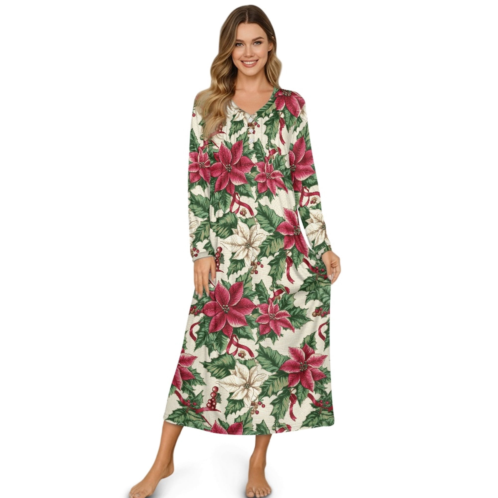 SEANATIVE Women's Sleepshirts Long Sleeve Cozy Button Front Nightshirt ...