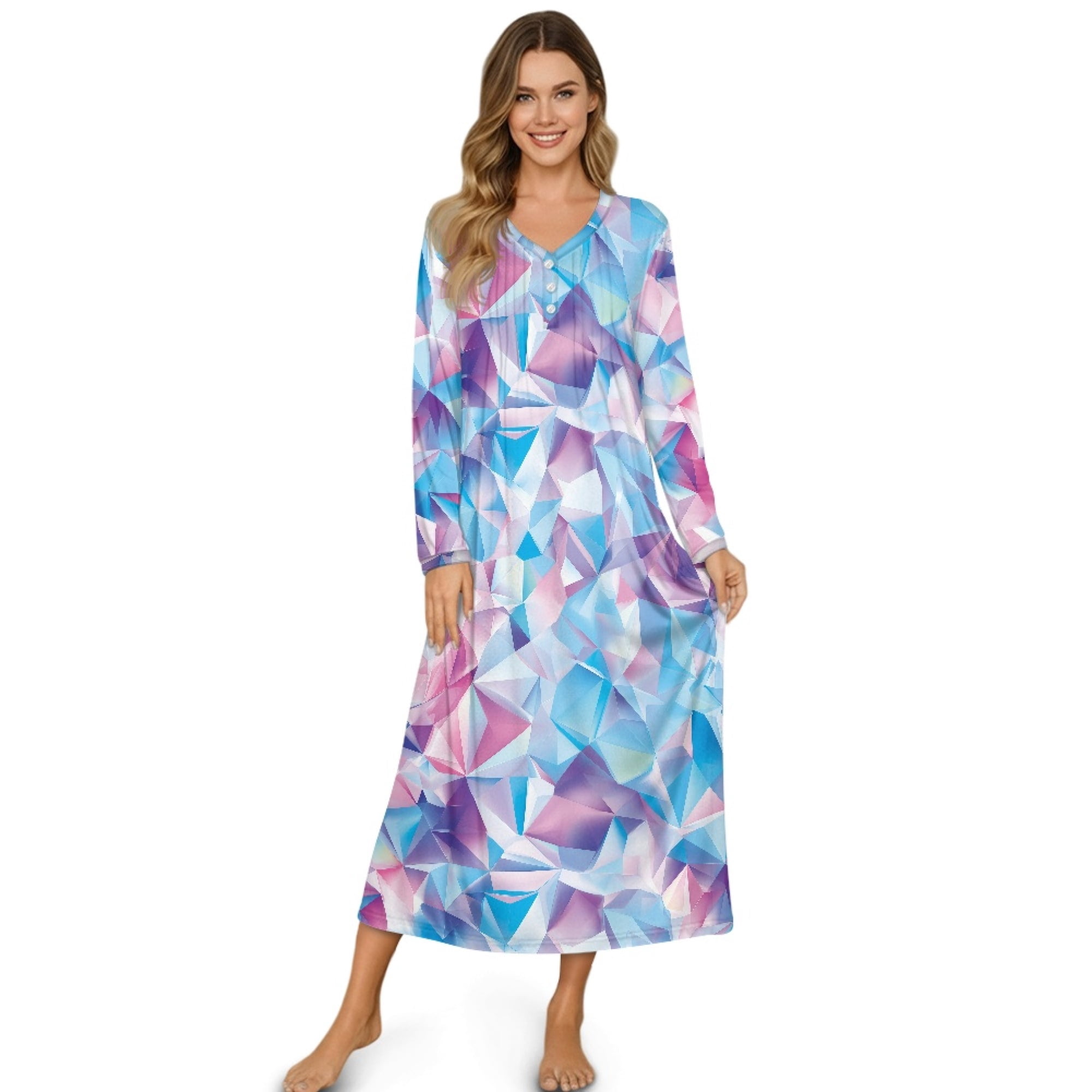 SEANATIVE Women's Sleepshirts Long Sleeve Cozy Button Front Nightshirt ...