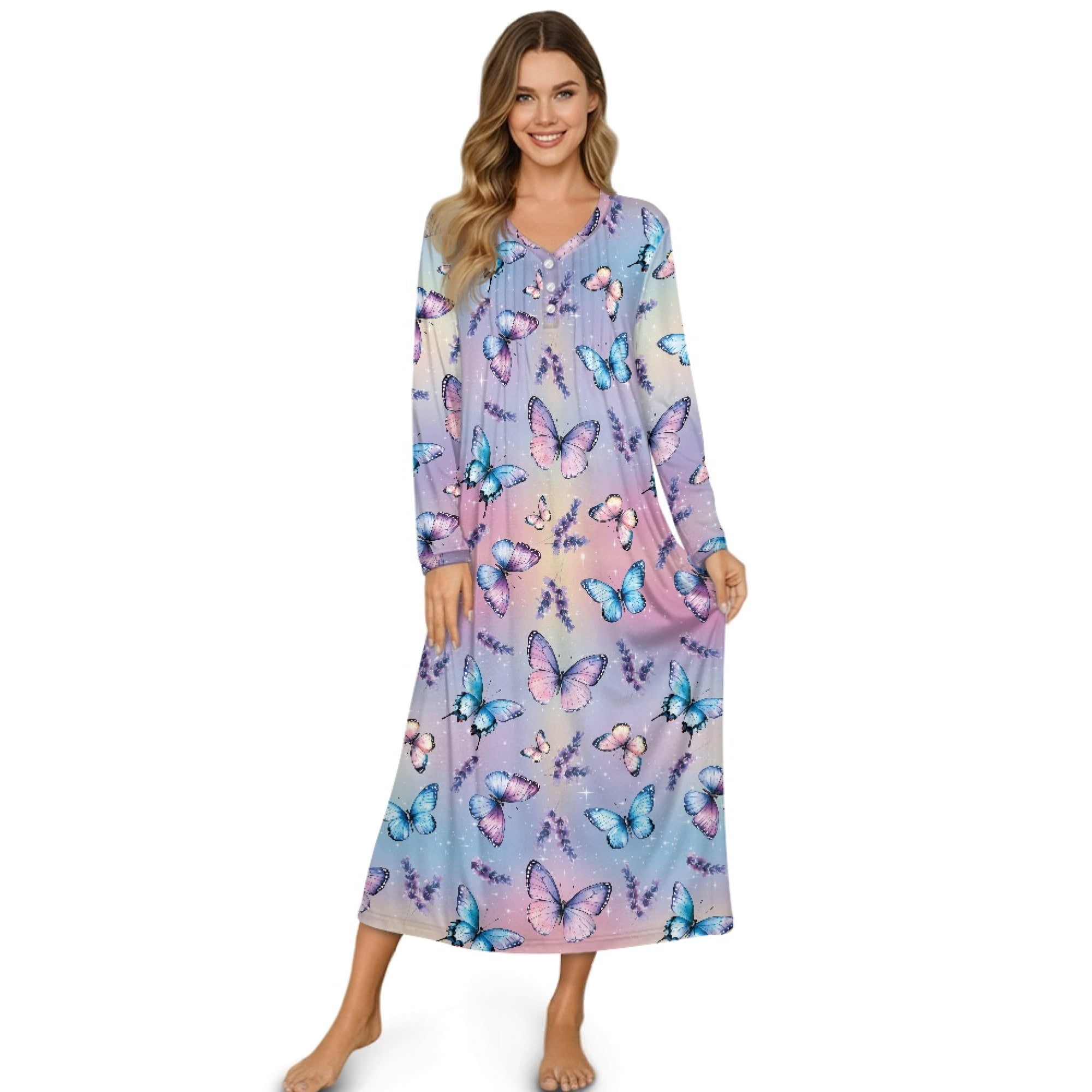 SEANATIVE Women's Sleepshirts Long Sleeve Cozy Button Front Nightshirt ...