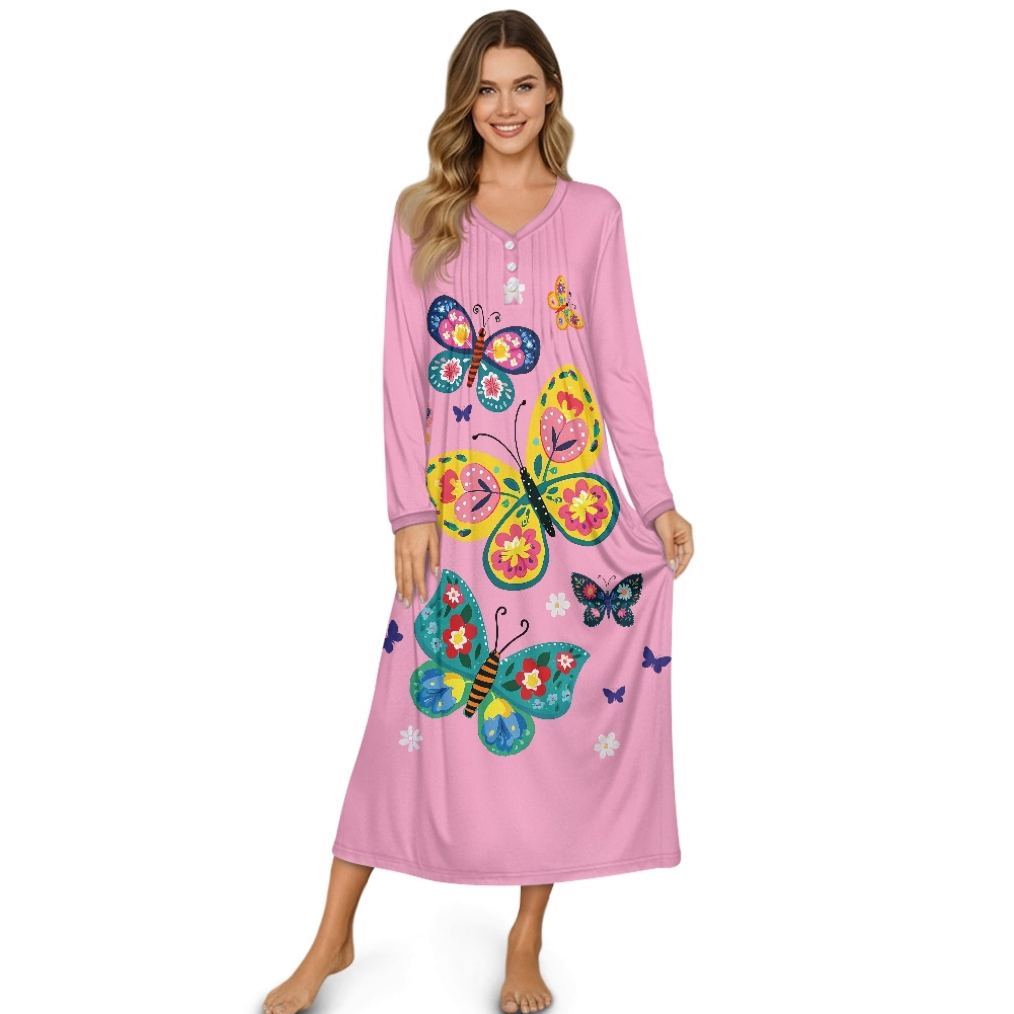 SEANATIVE Women's Sleepshirts Long Sleeve Cozy Button Front Nightshirt ...