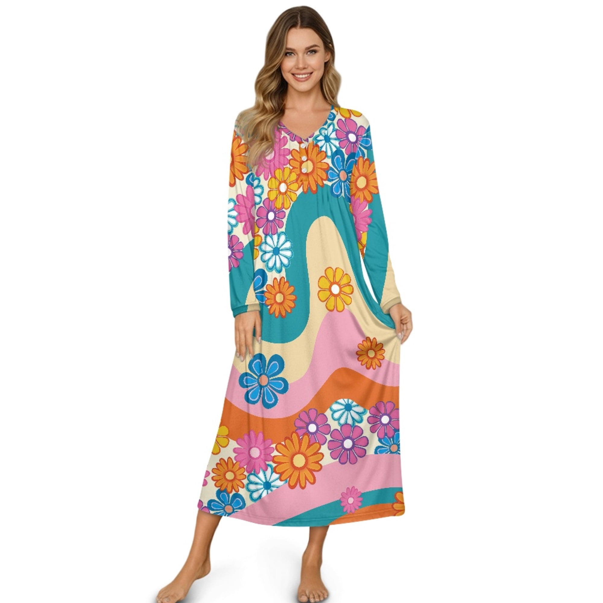 SEANATIVE Women's Sleepshirts Long Sleeve Cozy Button Front Nightshirt ...