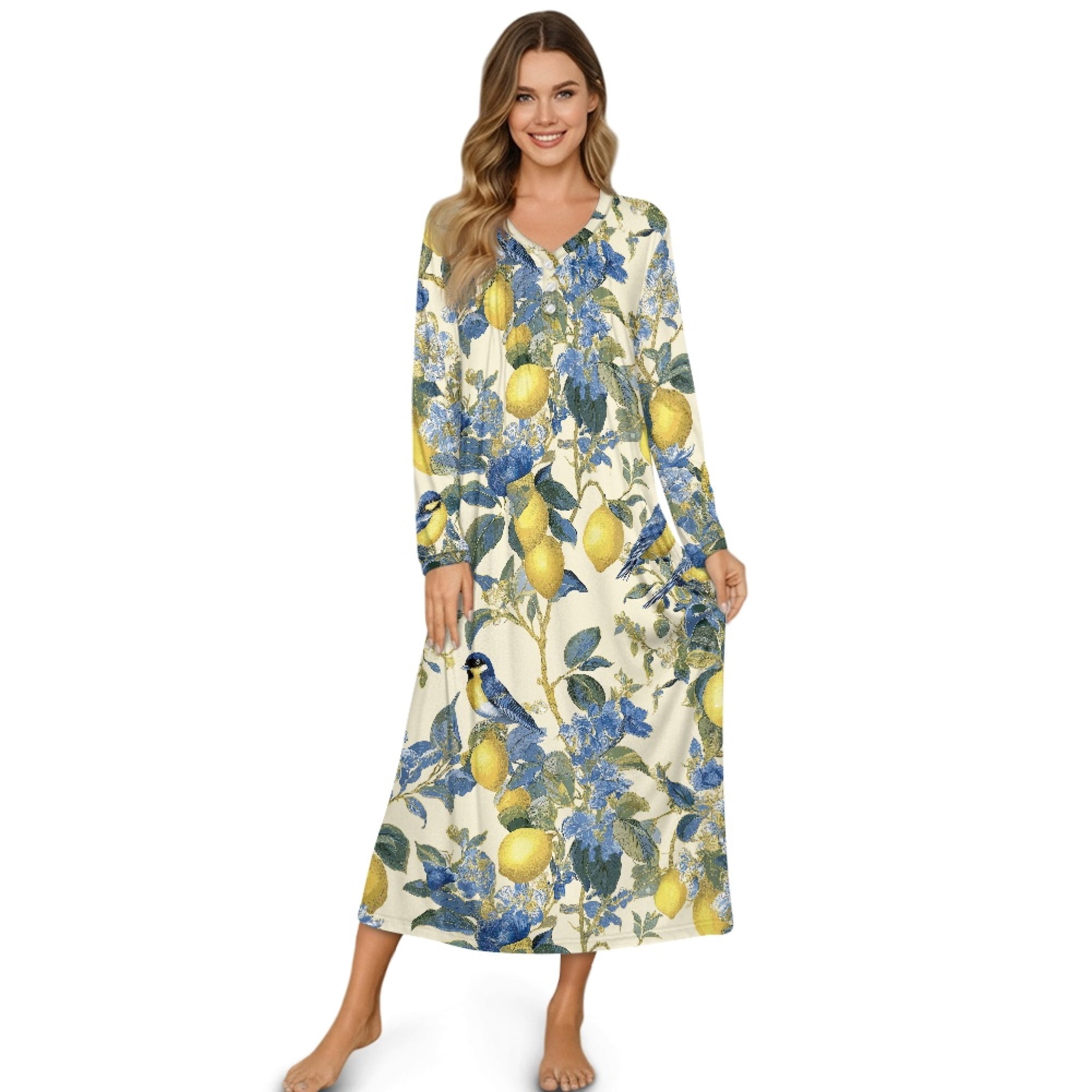 SEANATIVE Women's Sleepshirts Long Sleeve Cozy Button Front Nightshirt ...