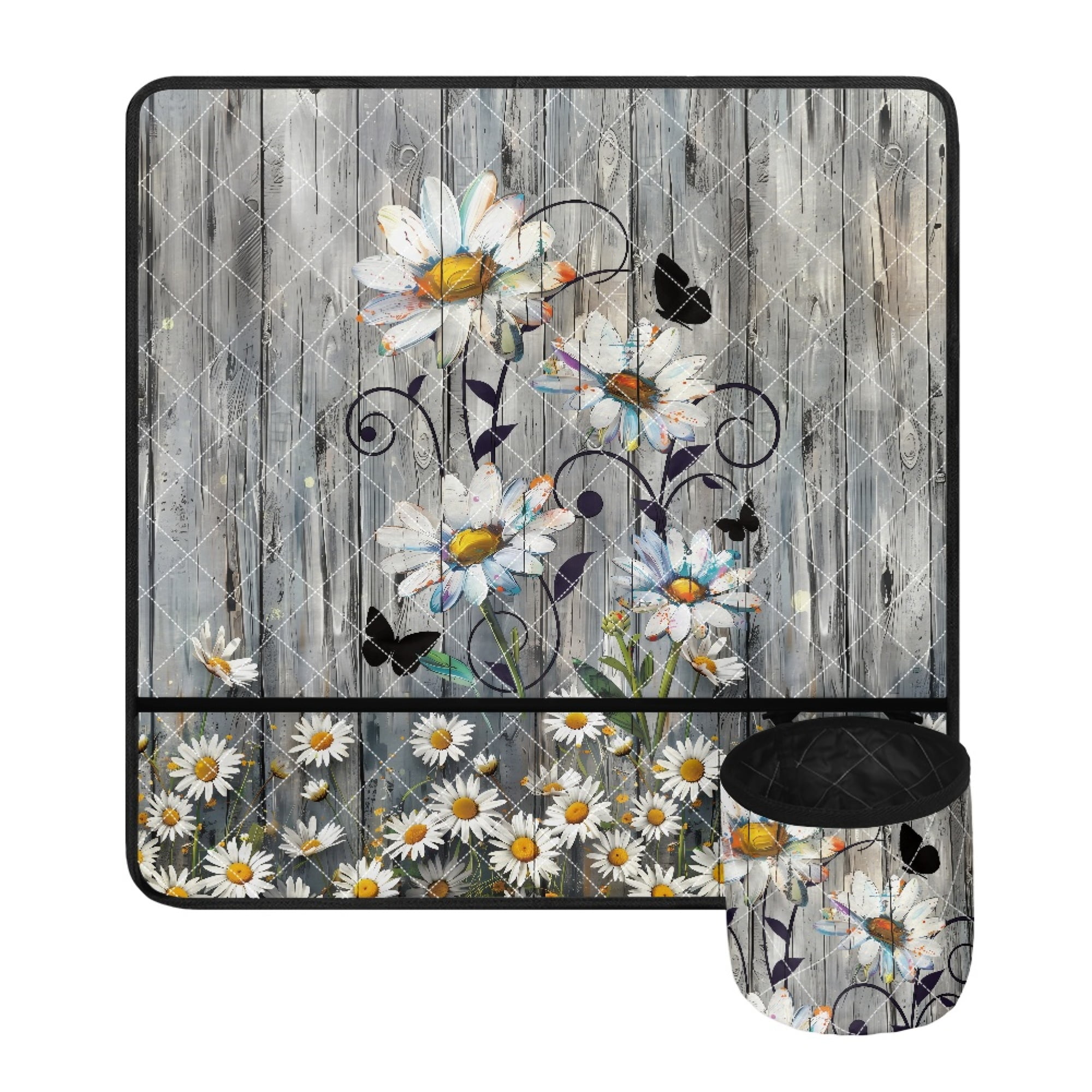 SEANATIVE Wood Daisy Sewing Machine Mat with Pockets Washable Sewing ...