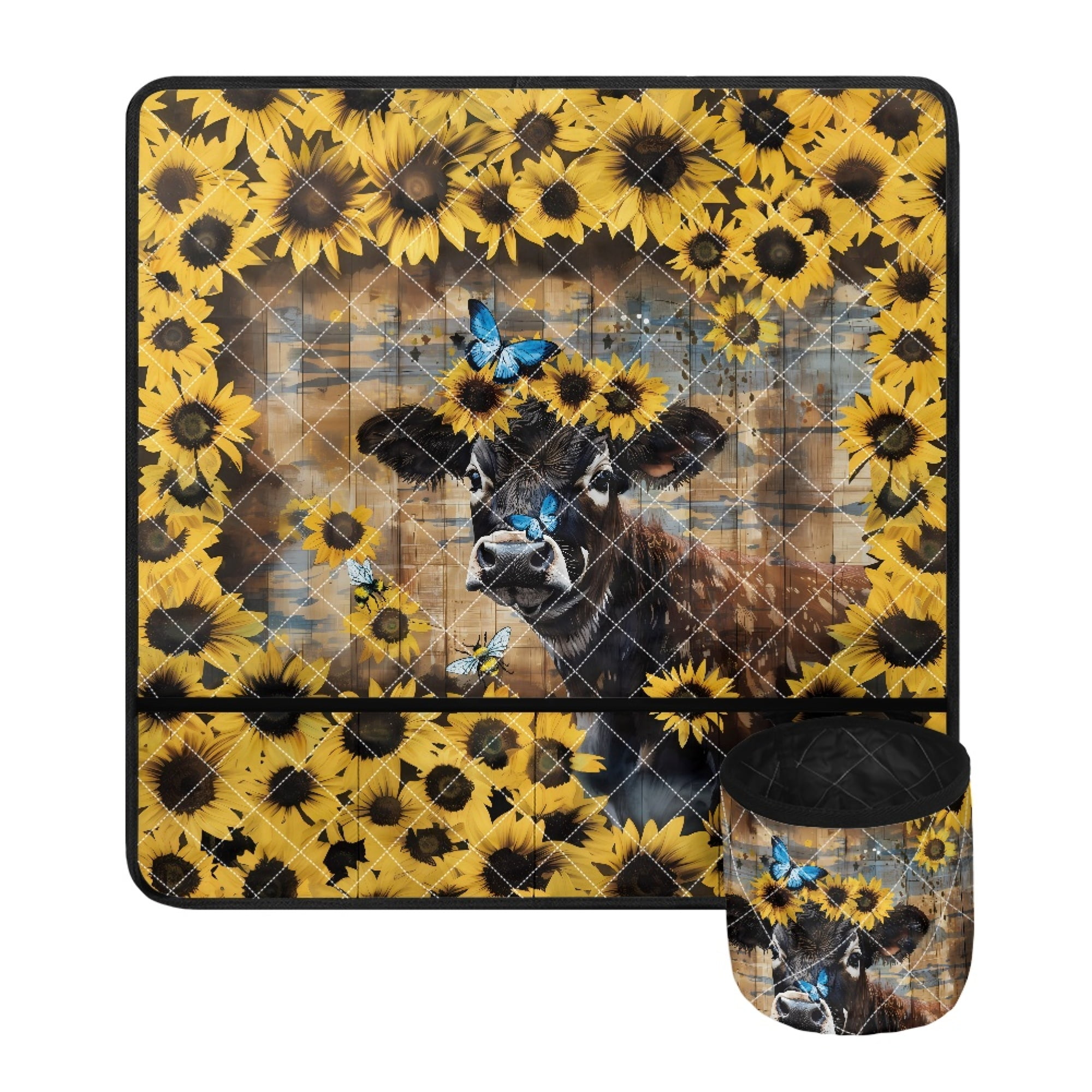 SEANATIVE Wood Sunflower Cow Sewing Machine Mat for Table Non Slip with ...
