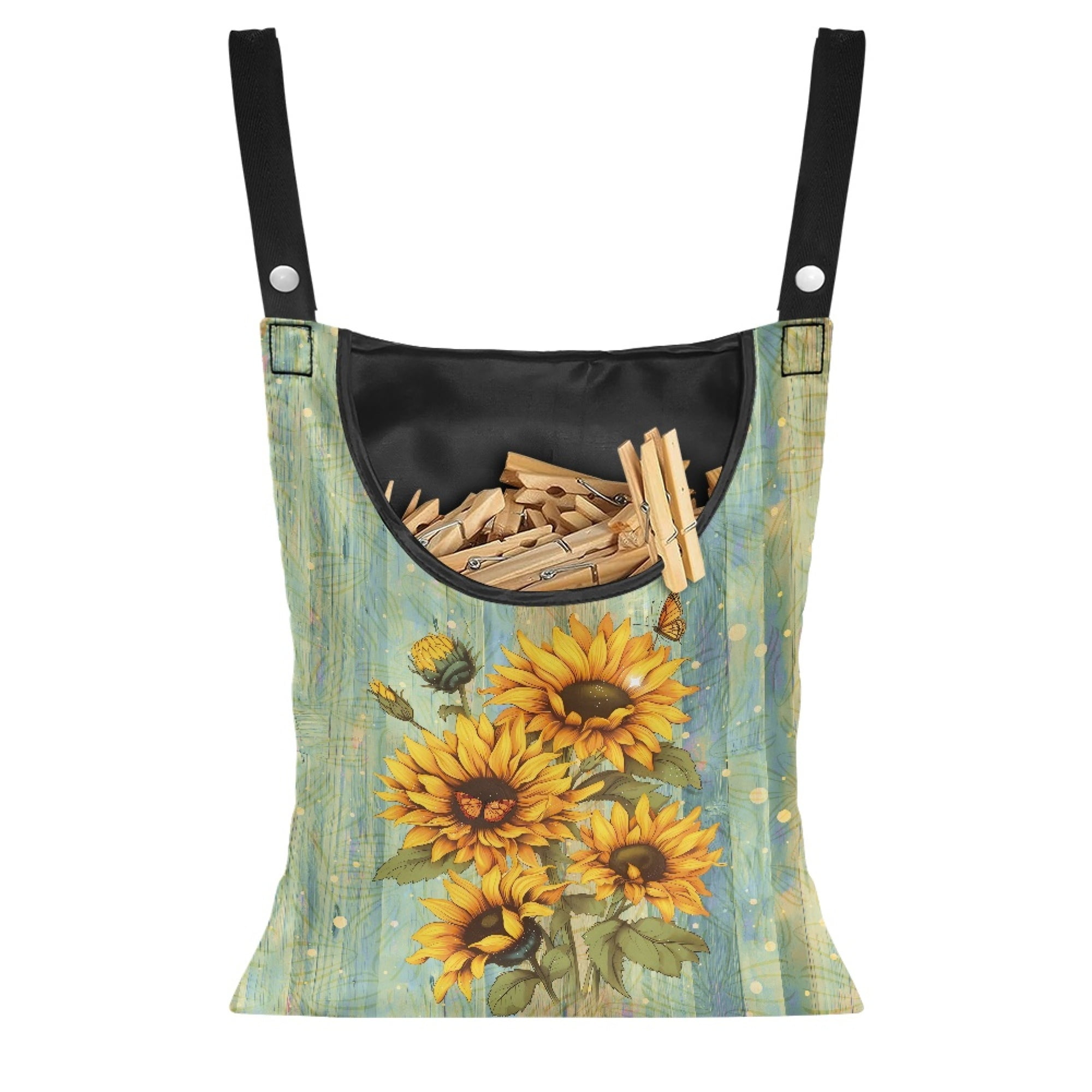 SEANATIVE Wooden Sunflower Clothespin Bag Laundry Hanging Storage ...