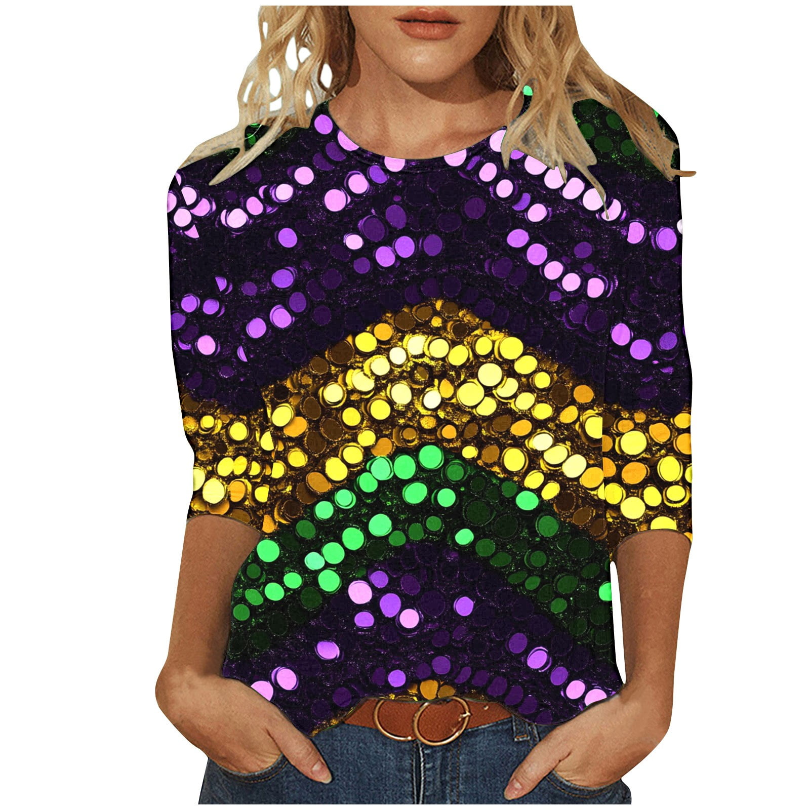 SEAOPEN Clearance 2025 Plus Size Carnival Mardi Gras Shirts for Women 3 ...