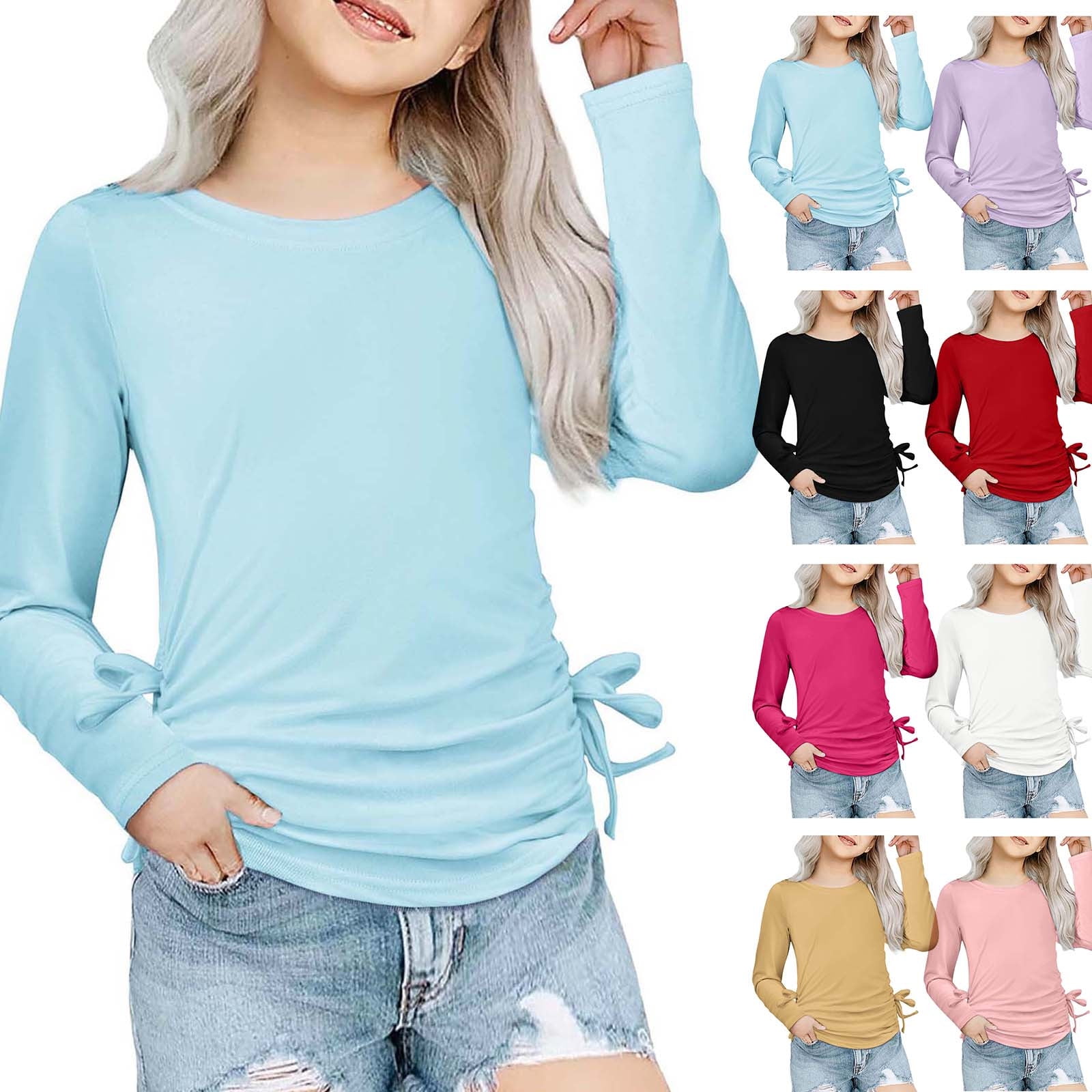 SEAOPEN Clearance Deals 2025 Girls Tees Shirts Cute Crew Neck Long ...