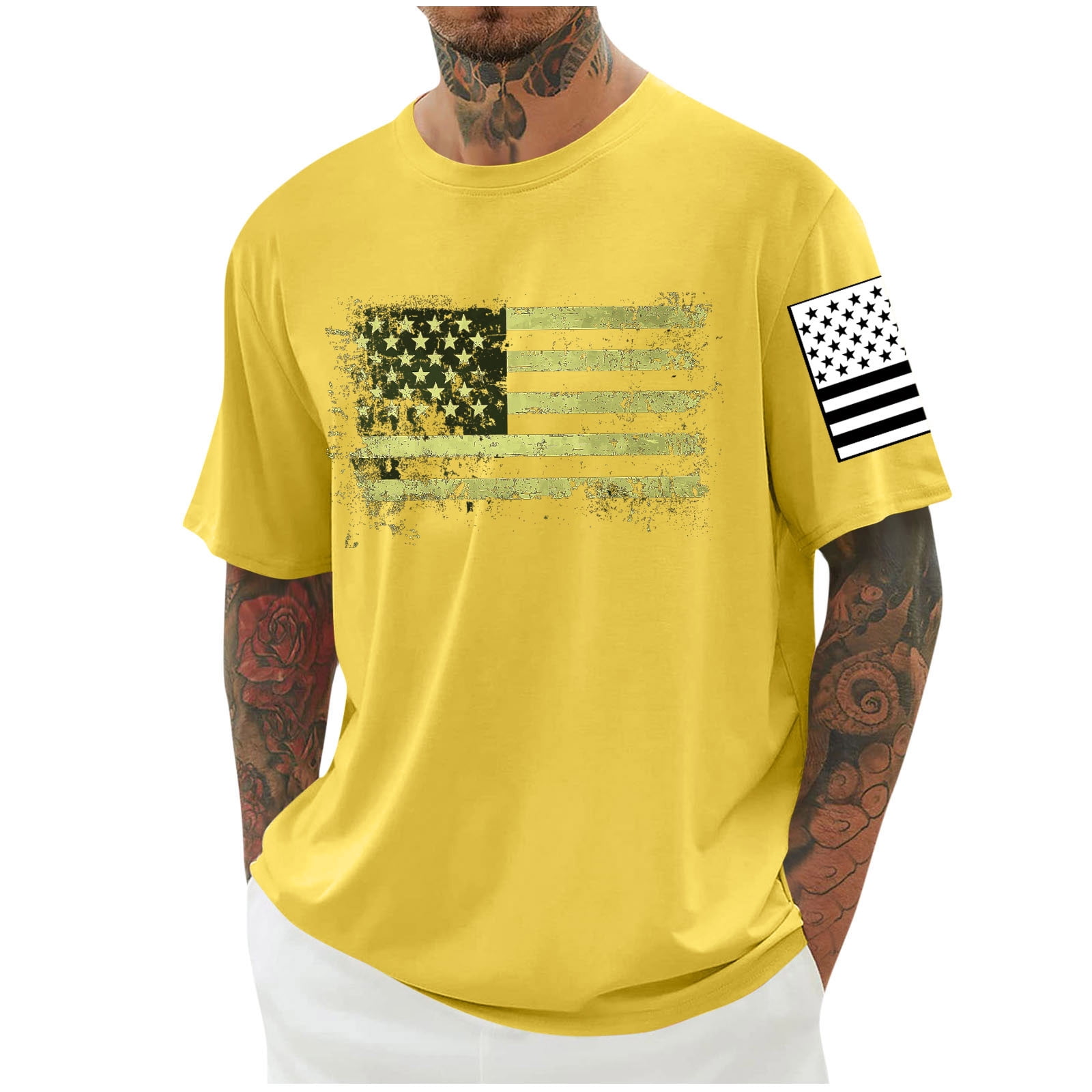 SEAOPEN Deals 4x Patriotic Shirts for Men USA Flag 4th July American Red White Blue Star Stripes ...