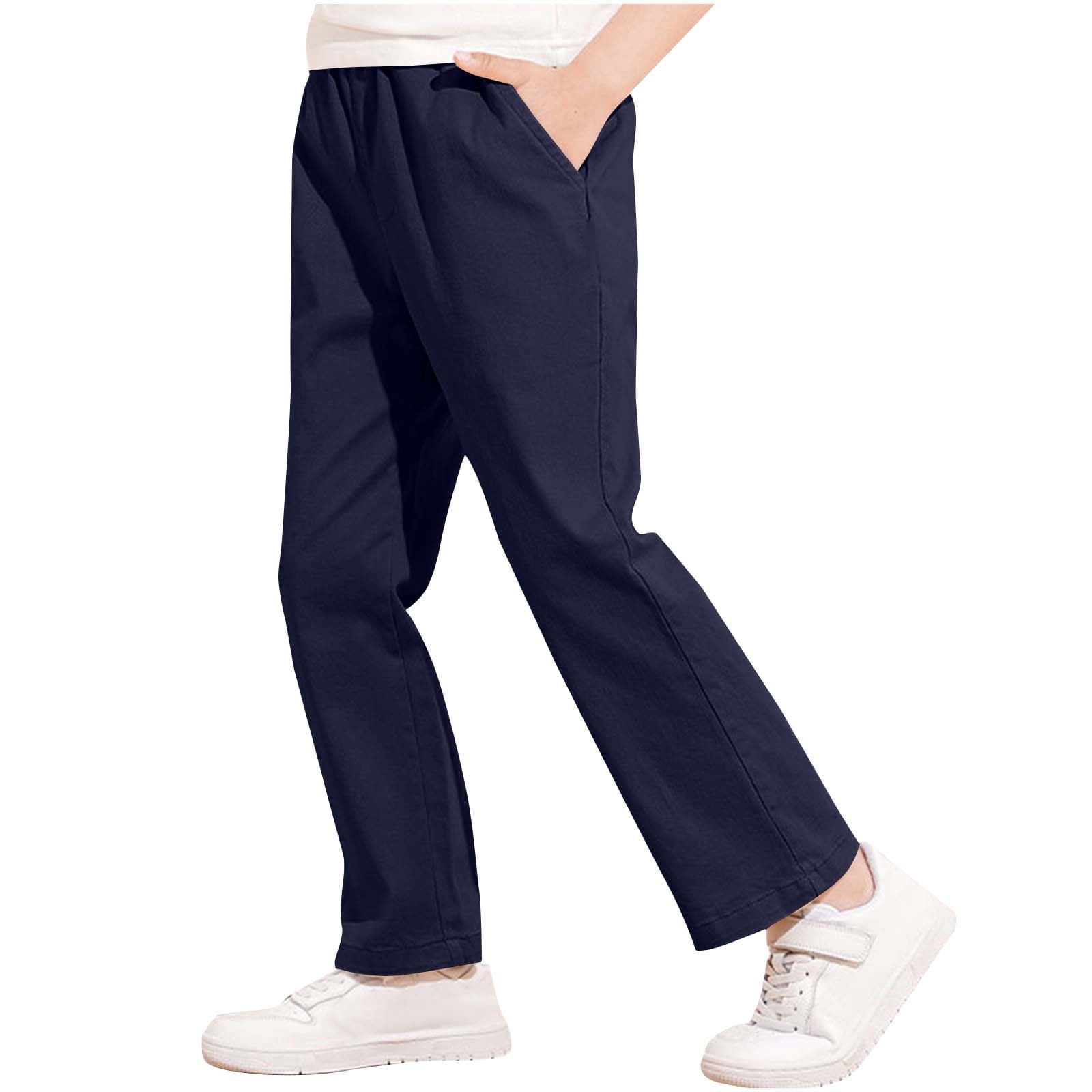 SEAOPEN Boys School Uniform Pants, Flat Front Elasticized Waistband ...