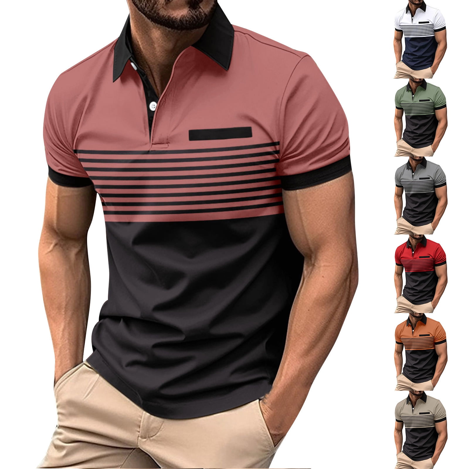 SEAOPEN Mens Short Sleeve Striped Golf Shirts Fashion Contrast Color ...