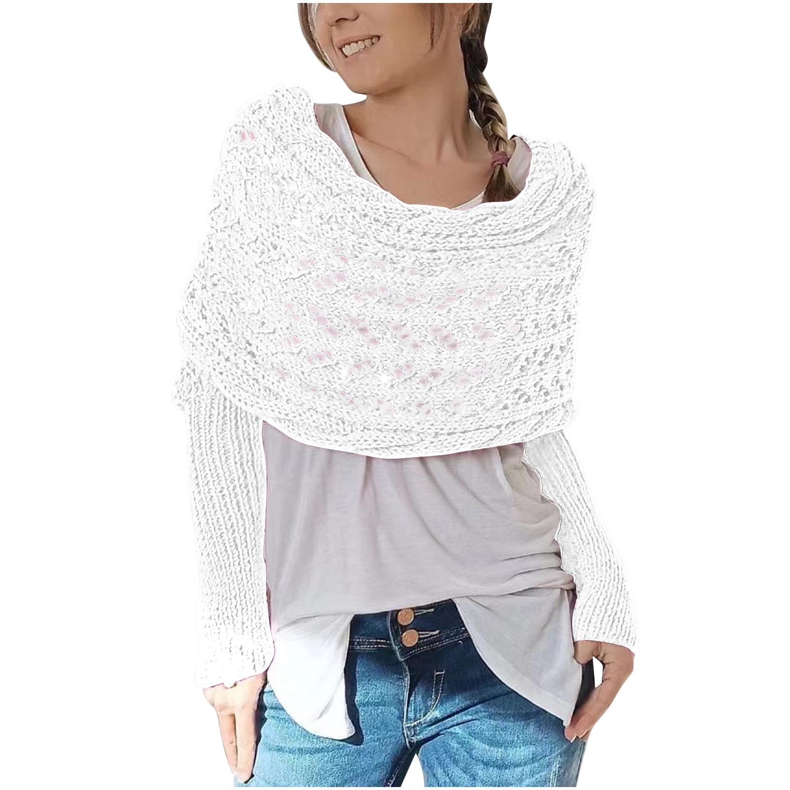 SEAOPEN Scarf with Sleeves for Women, Shawl Wraps Knitted Cable Crochet ...