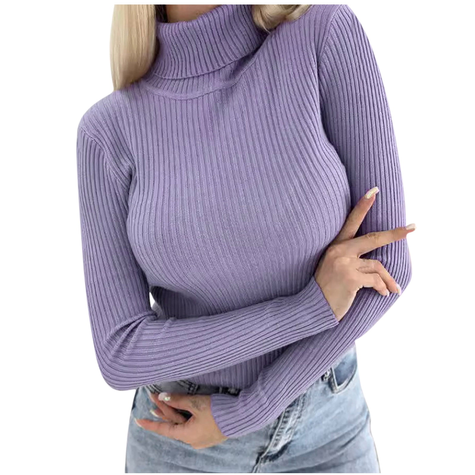 SEAOPEN Women's Turtleneck Sweater Long Sleeve Ribbed Fitted Turtle ...