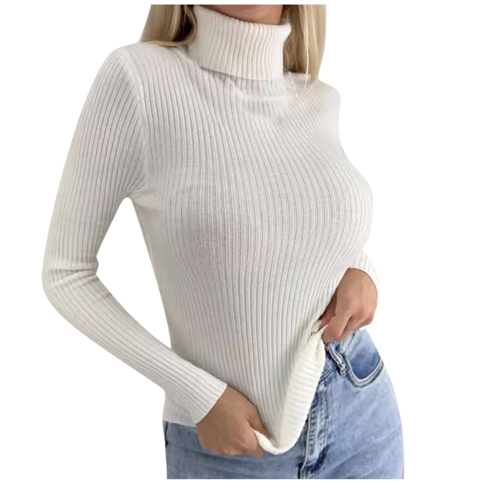 SEAOPEN Women's Turtleneck Sweater Long Sleeve Ribbed Fitted Turtle ...