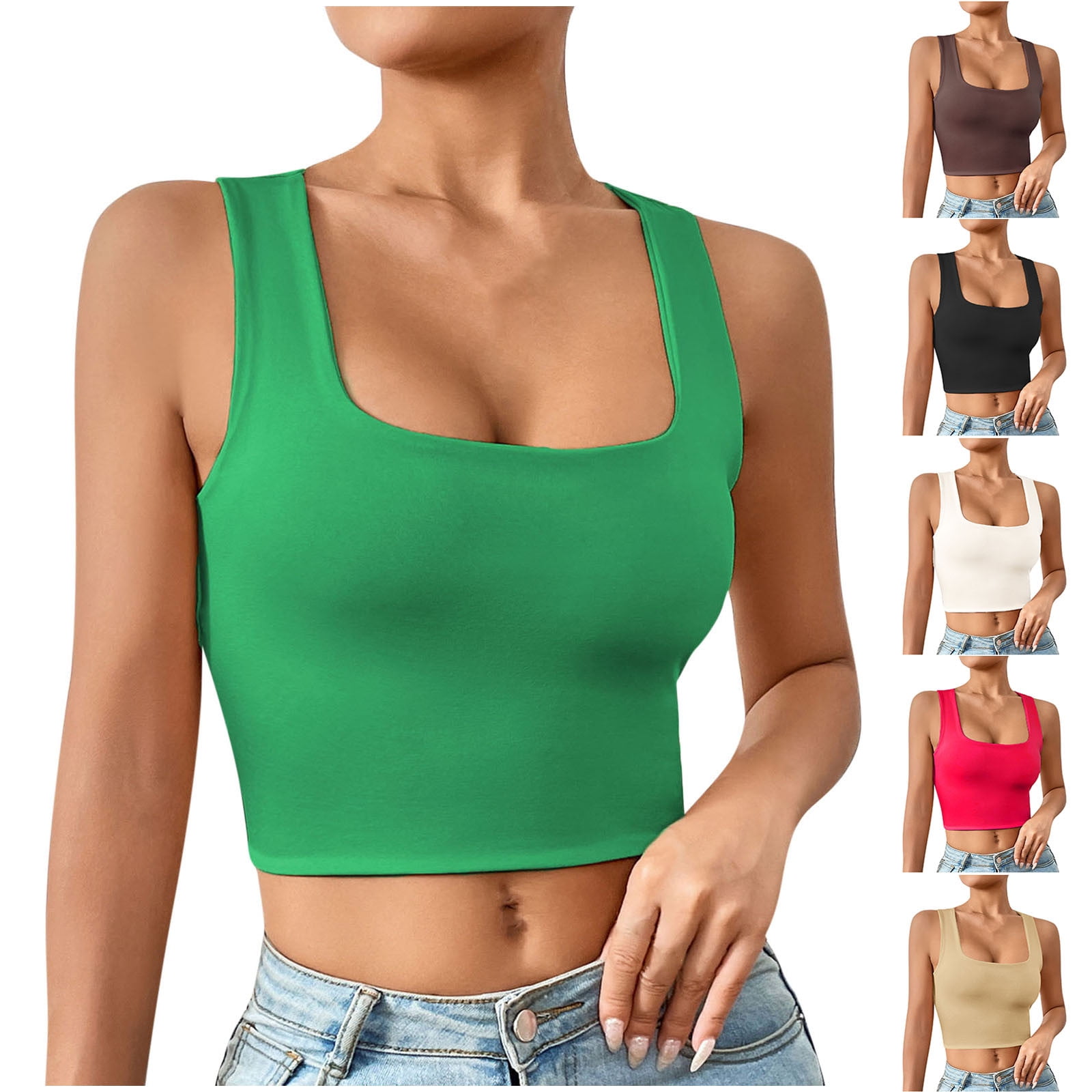 SEAOPEN Womens Sleeveless High Neck Ribbed Knit Fitted Basic Cropped Tank Top Hot Pink,XS ...