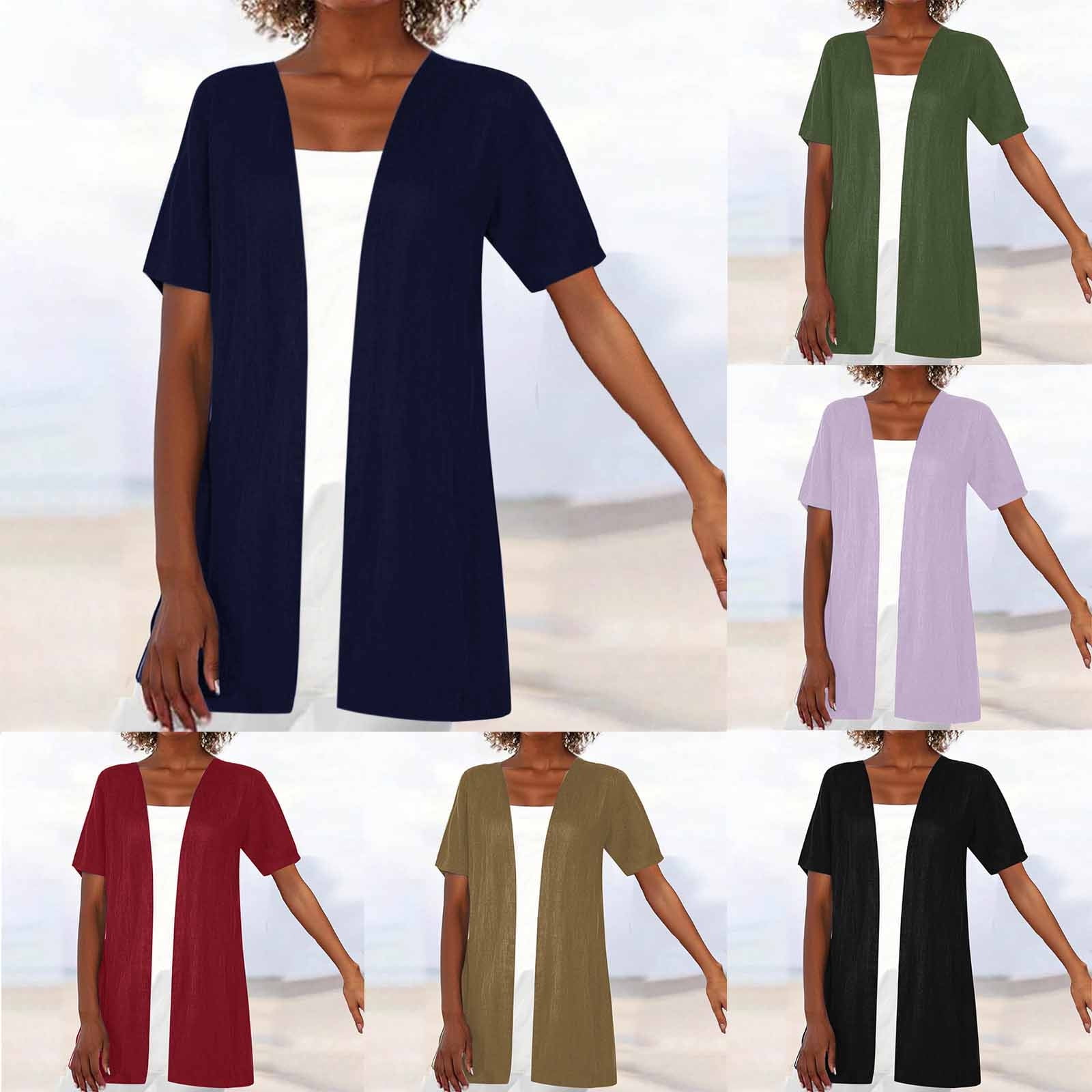SEAOPEN Deals Womens Summer Cardigan Lightweight Short Sleeve Cardigans Beach Vacation Cover up ...