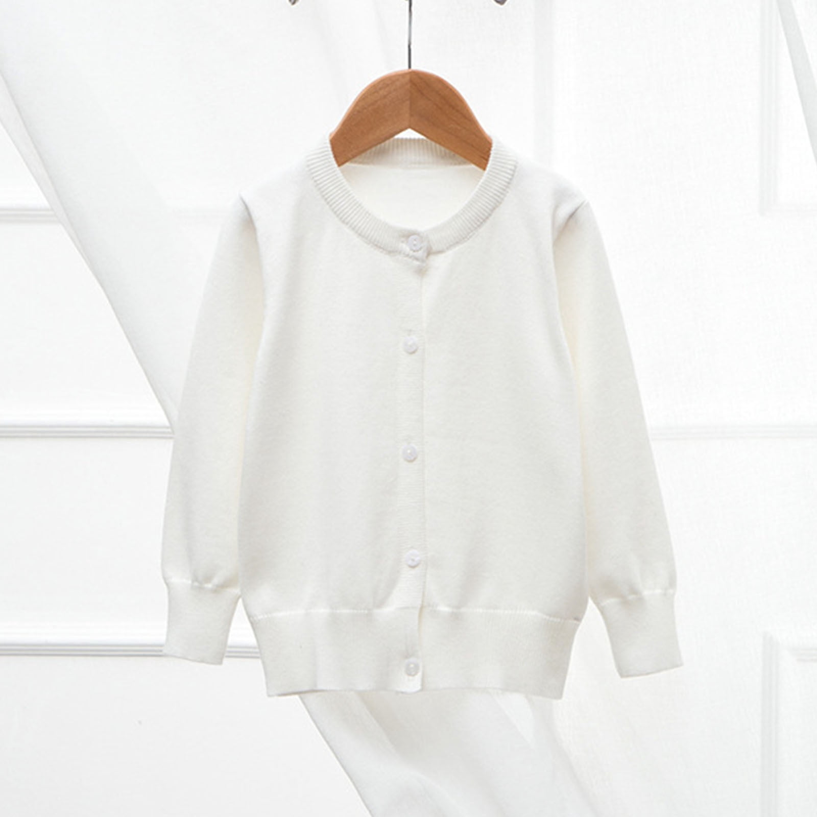 SEAOPEN Girls Crewneck Cardigan Long Sleeve Children Button Cotton ...