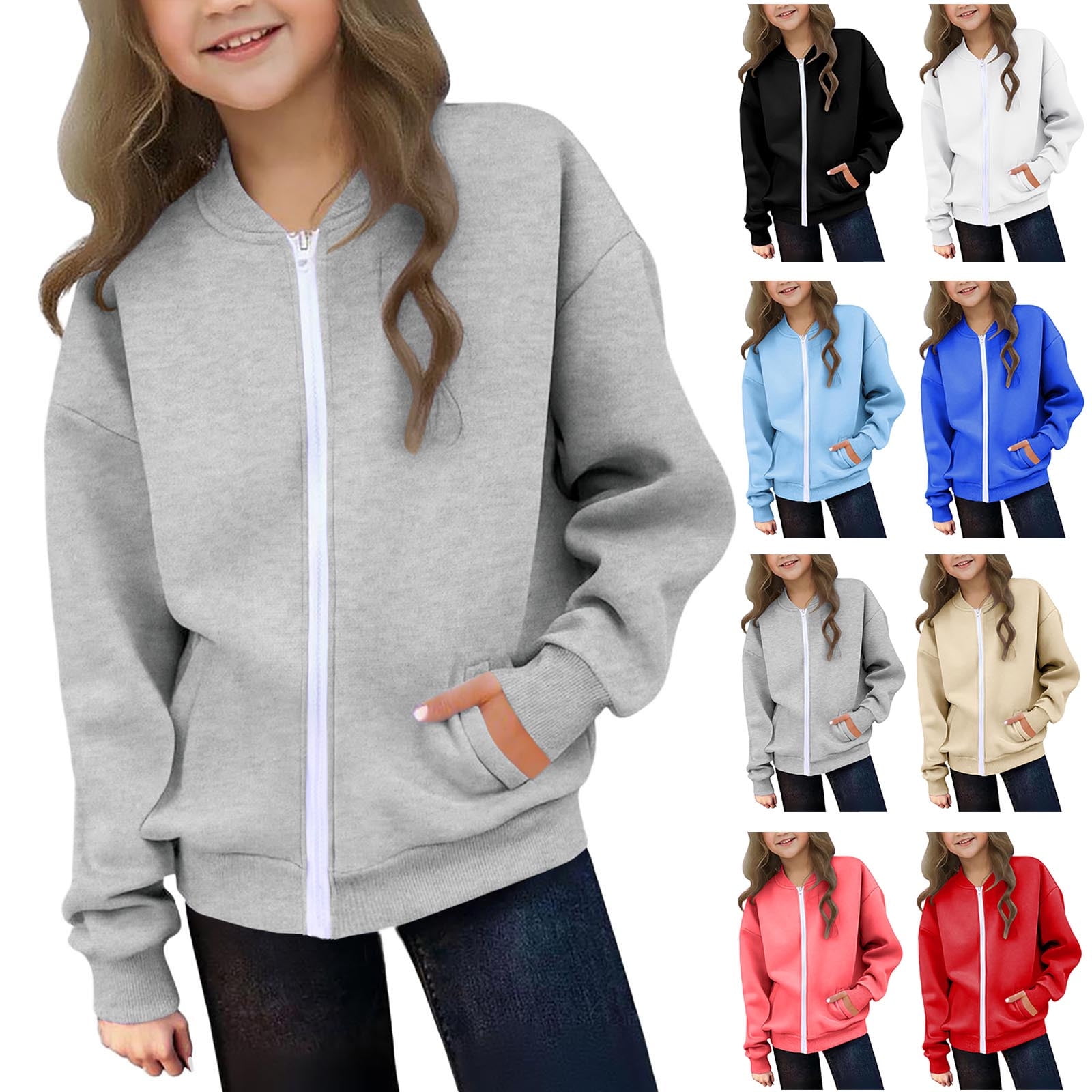 SEAOPEN Girls Zip Up Jacket Teen Full-Zip Sweatshirts Jackets Casual ...