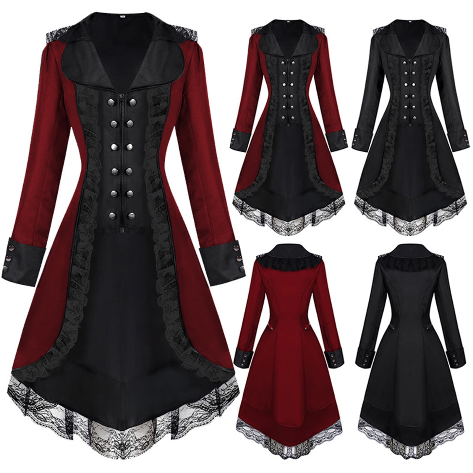 SEAOPEN Gothic Steampunk Dresses for Women Victorian Ball Gown Zip Up ...