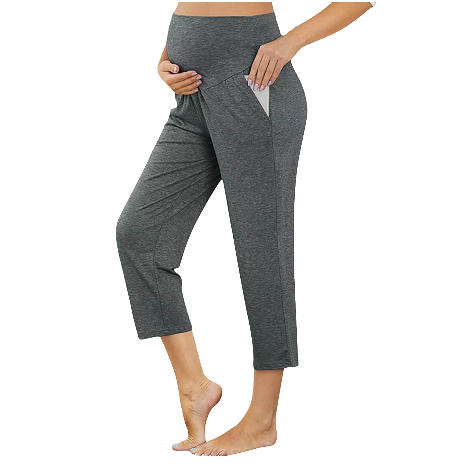 SEAOPEN Maternity Capri Leggings with Pockets Buttery Soft Workout ...