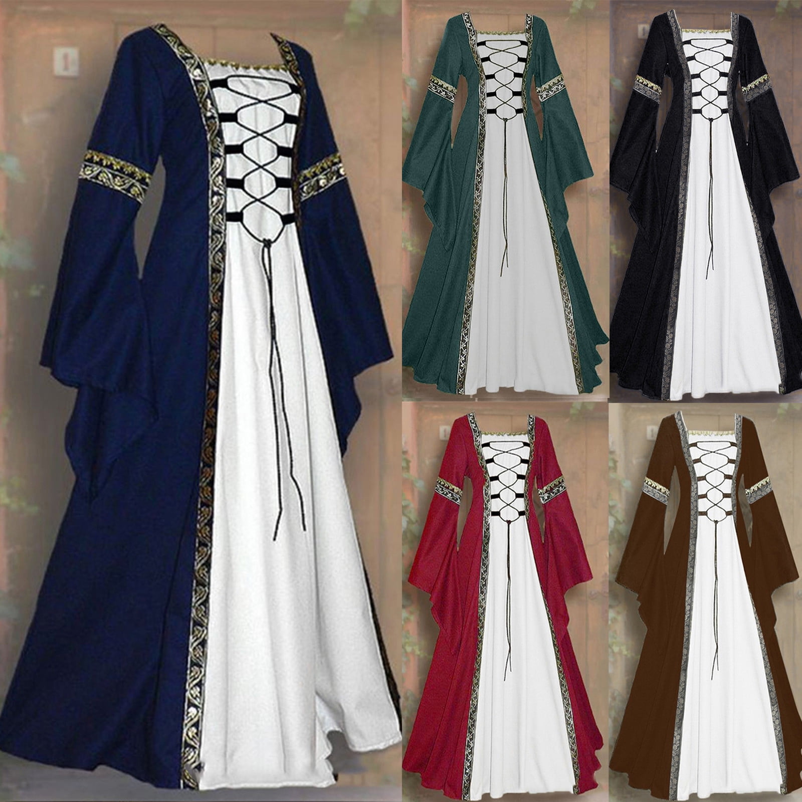 SEAOPEN Plus Size Renaissance Dress for Women Medieval Peasant Dresses ...