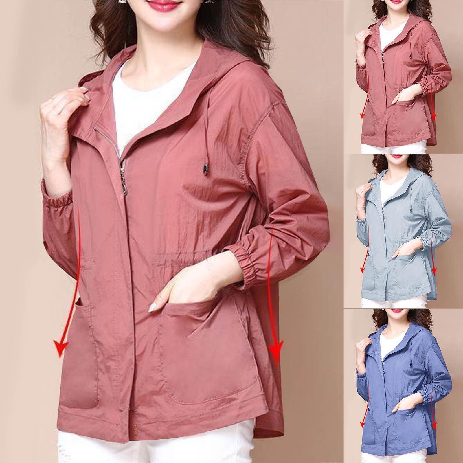 SEAOPEN Rain Jacket for Women Waterproof Lightweight Windbreaker Jacket ...