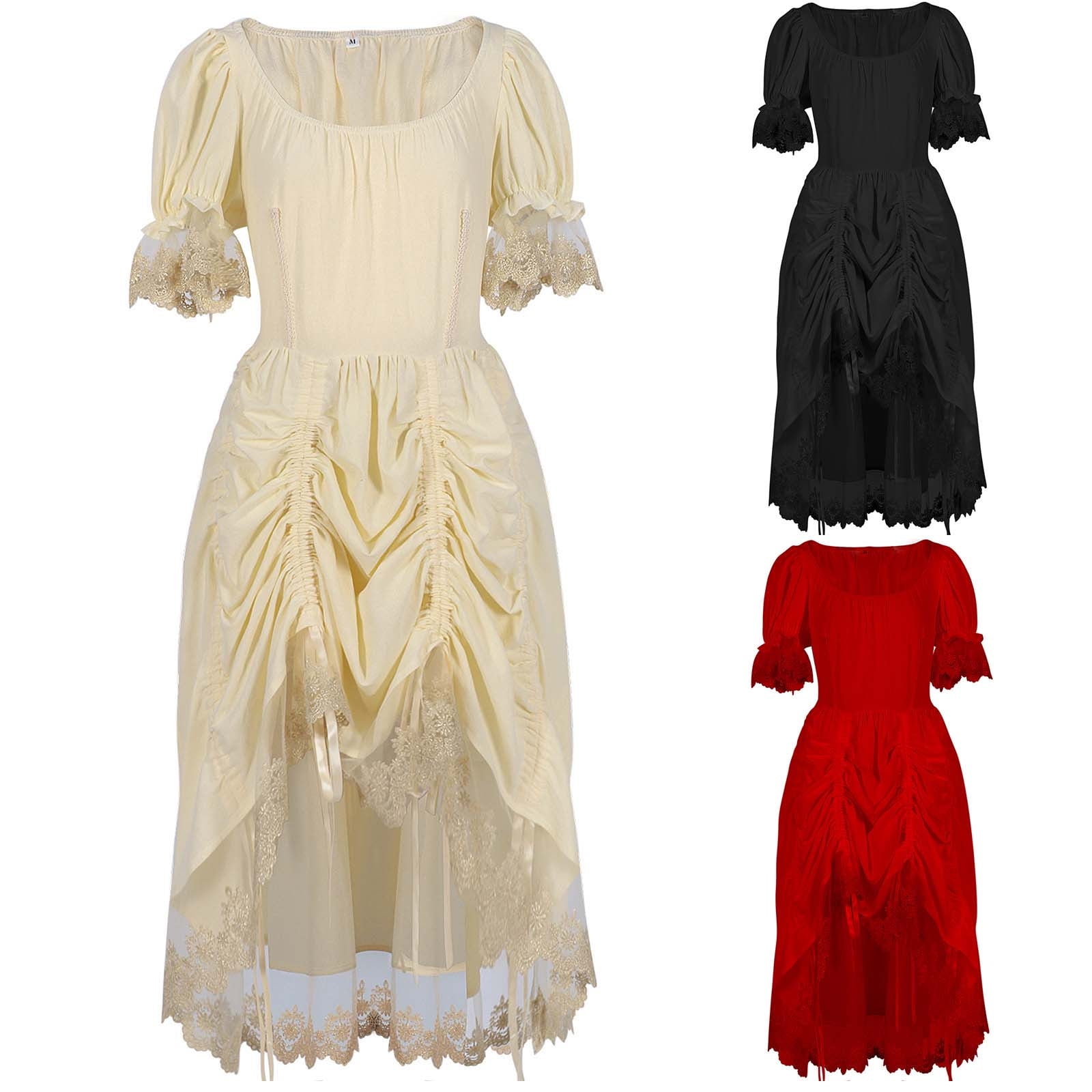 SEAOPEN Renaissance Dress Women Cottagecore Corset Dress Ruffle ...