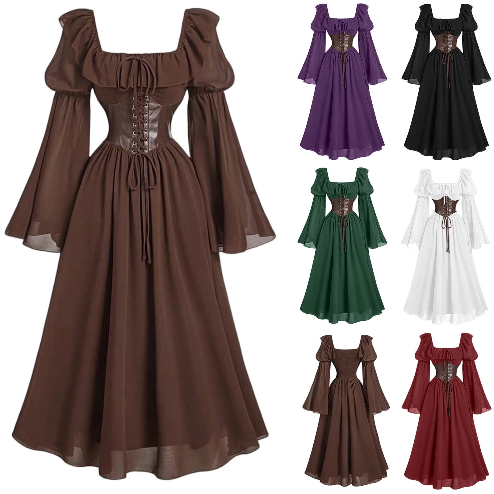 SEAOPEN Renaissance Dresses for Women Butterfly Sleeve Medieval Dress Vampire Witch Gothic ...