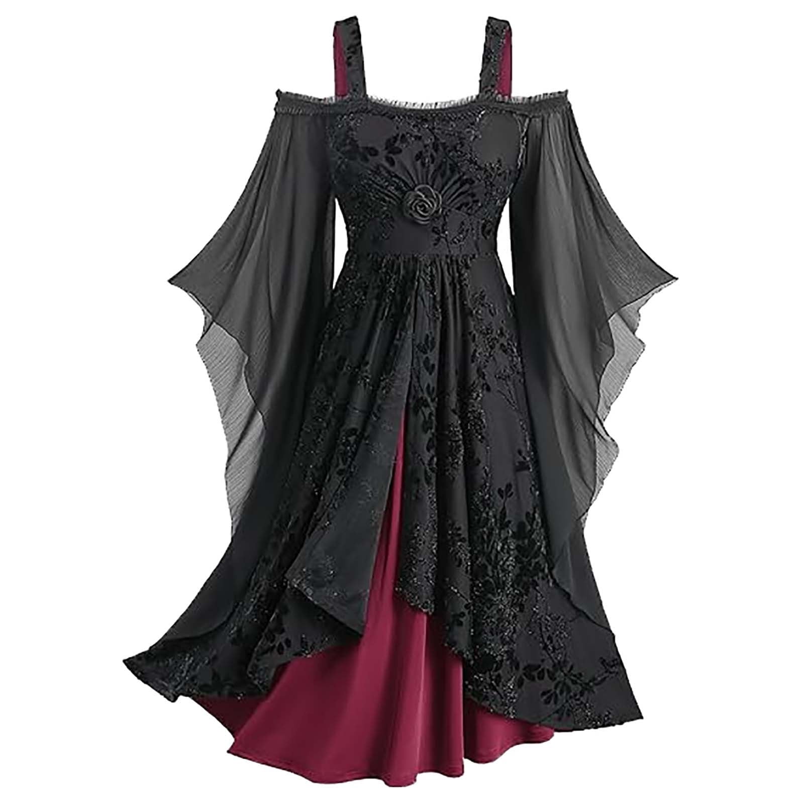 SEAOPEN Renaissance Gothic Dresses for Women Butterfly Sleeve Medieval ...