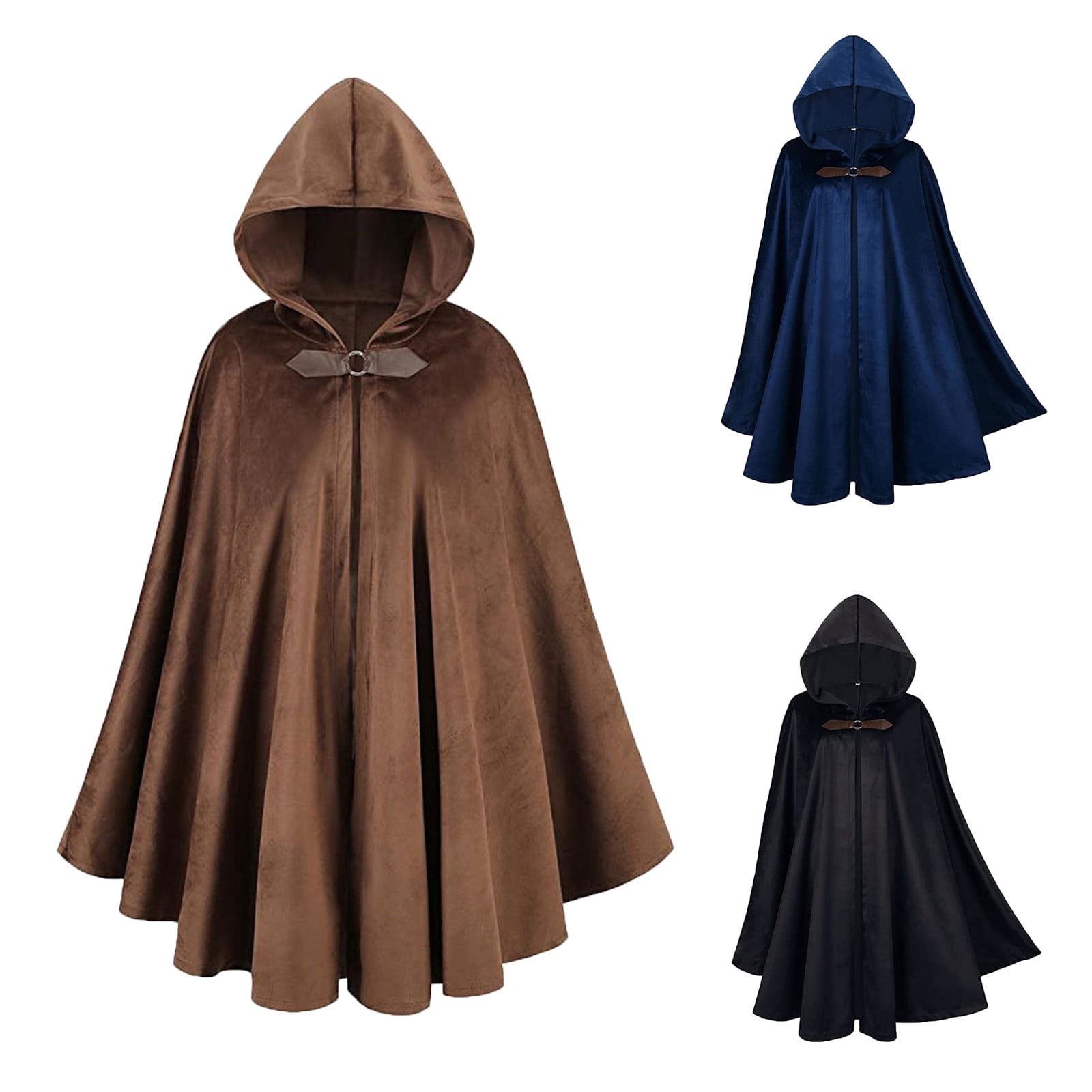 SEAOPEN Renaissance Hooded Cloak for Women Adult Medieval Suede Cape ...
