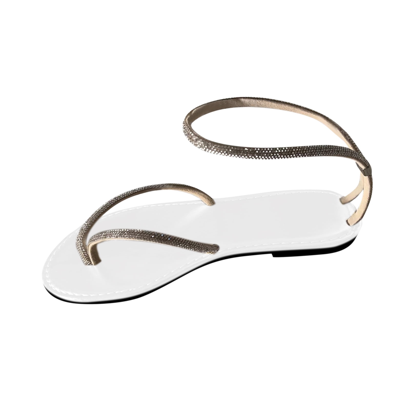 Seaopen Rhinestone Flat Sandals For Women Dressy Flip Flop Sandals