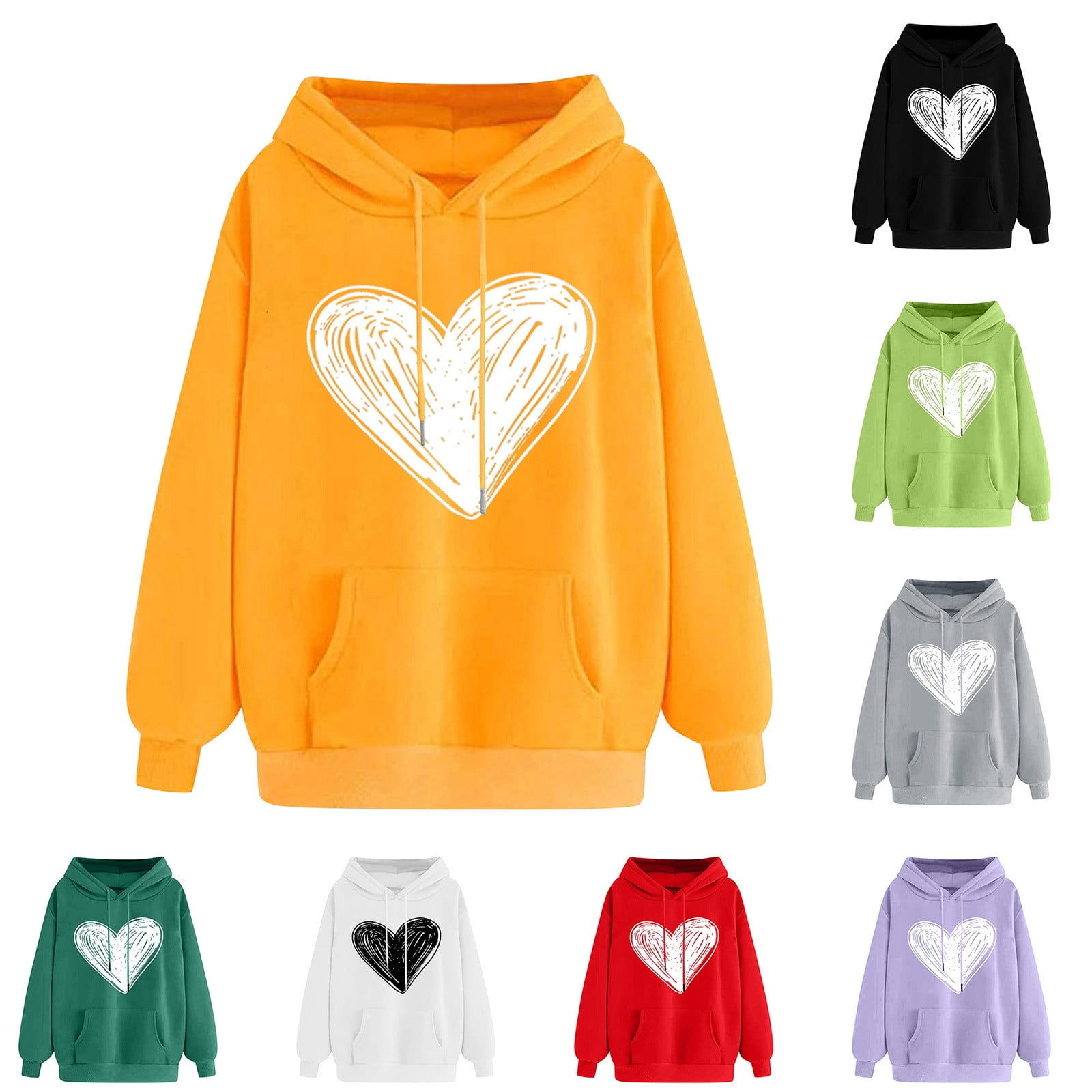 SEAOPEN Seasonal Clearance Young Adult Heart Print Hoodies Teen Girls ...