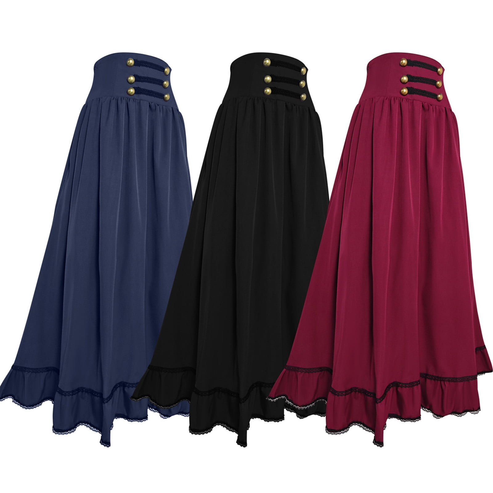 SEAOPEN Victorian Skirts for Women Renaissance Floor Length Skirt High ...