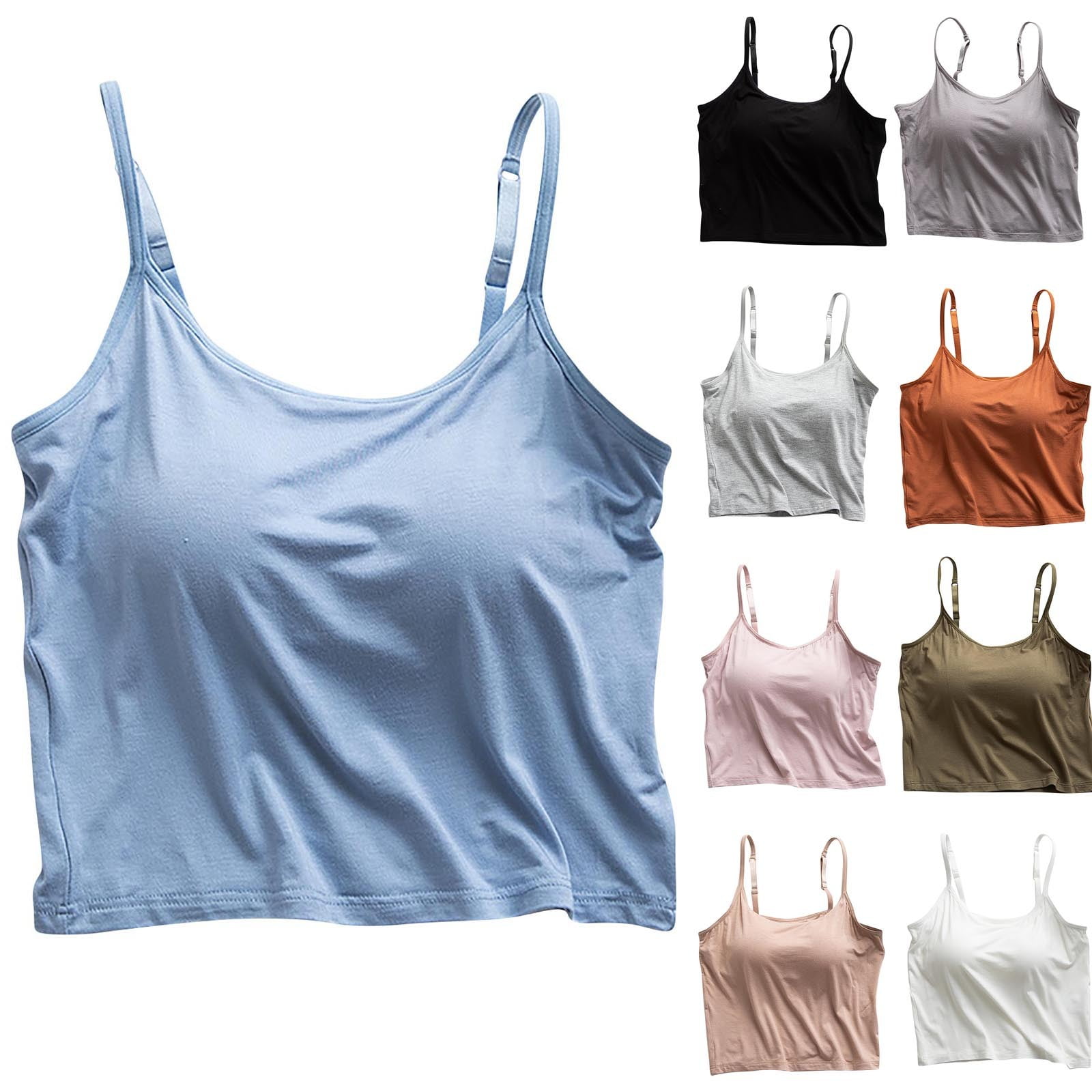SEAOPEN Women's Cropped Tank Tops, Spaghetti Strap Crop Top Basic ...