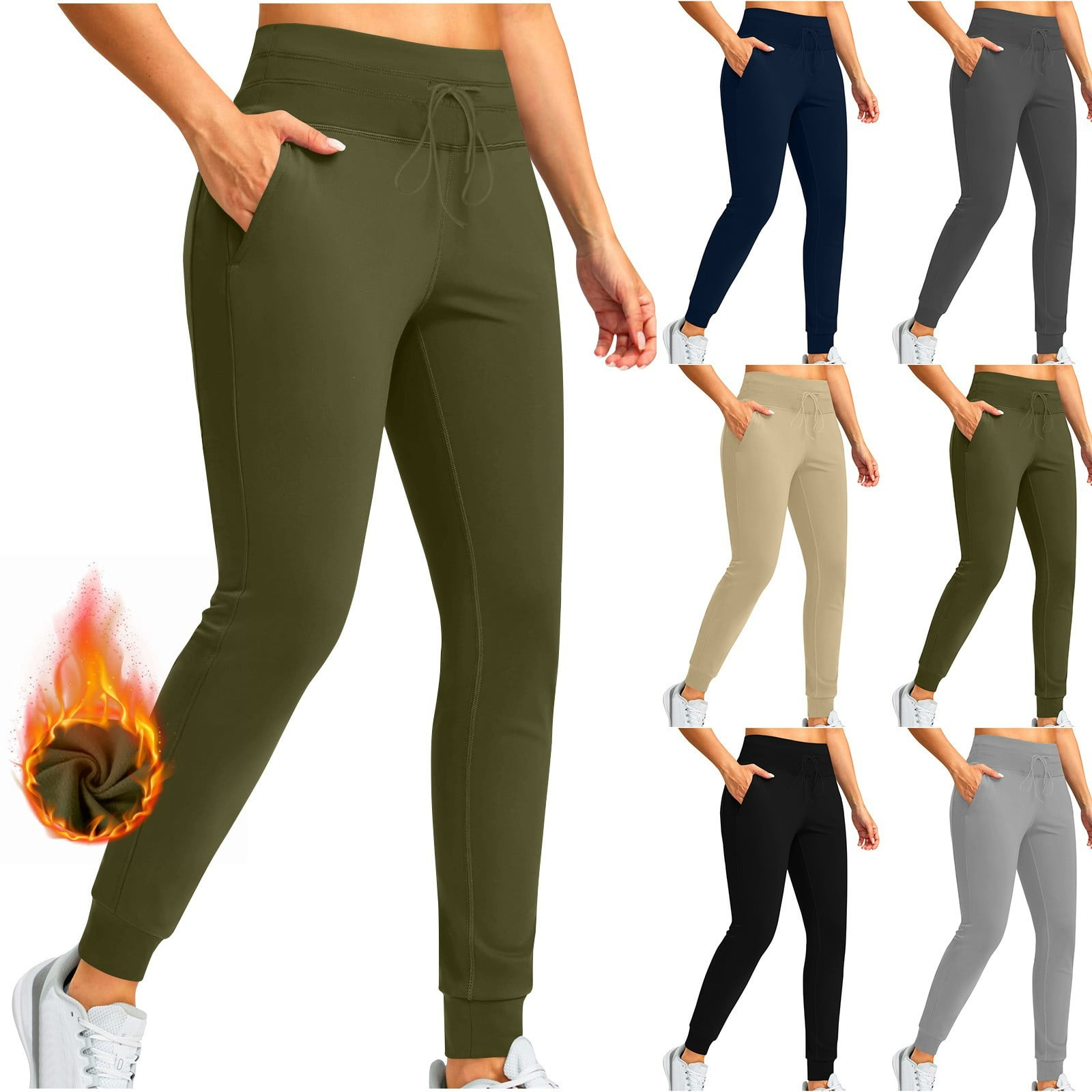 SEAOPEN Women's Fleece Sweatpants with Pocket Casual Cuffed Yoga Pants ...