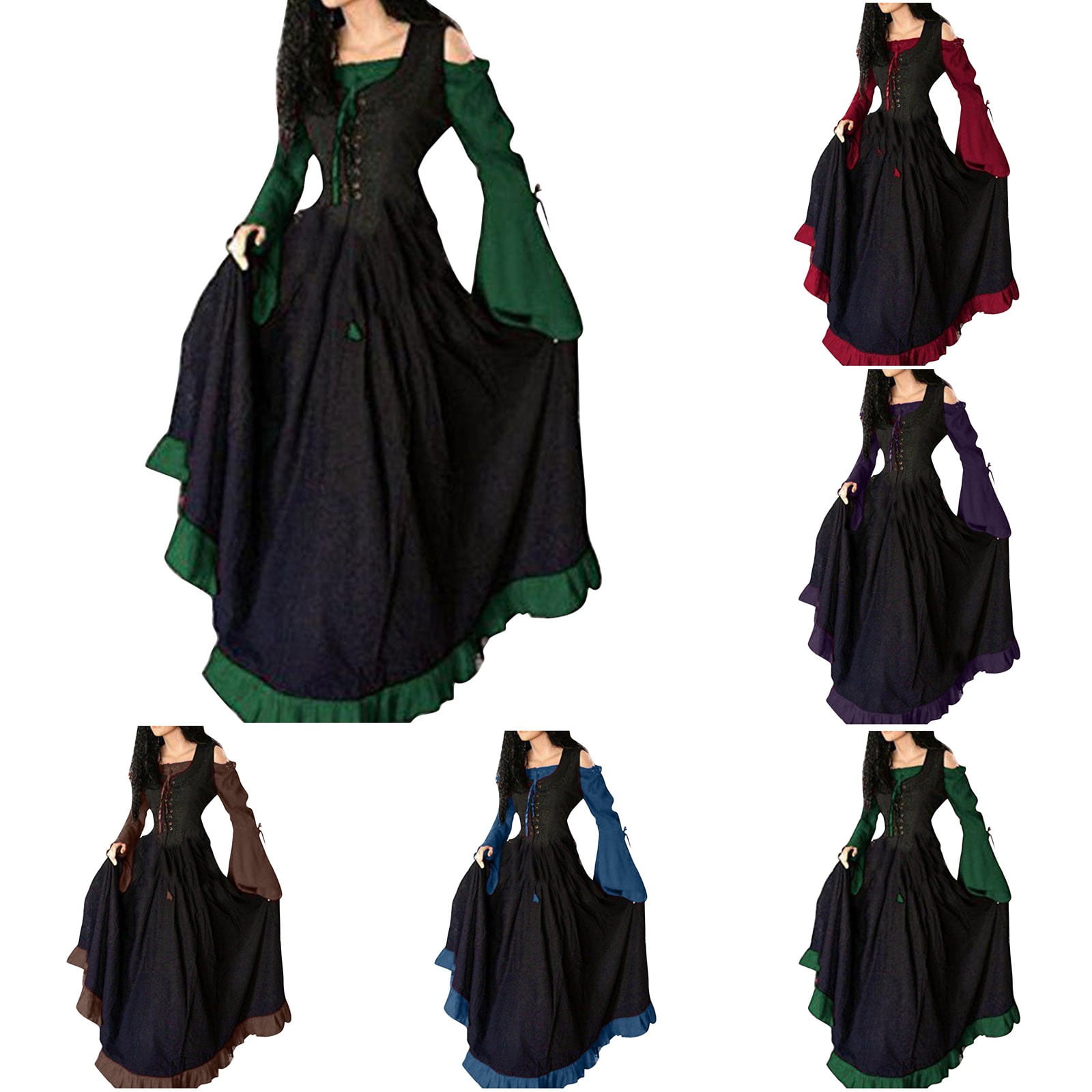 SEAOPEN Women's Renaissance Costume Cold Shoulder Trumpet Sleeve ...