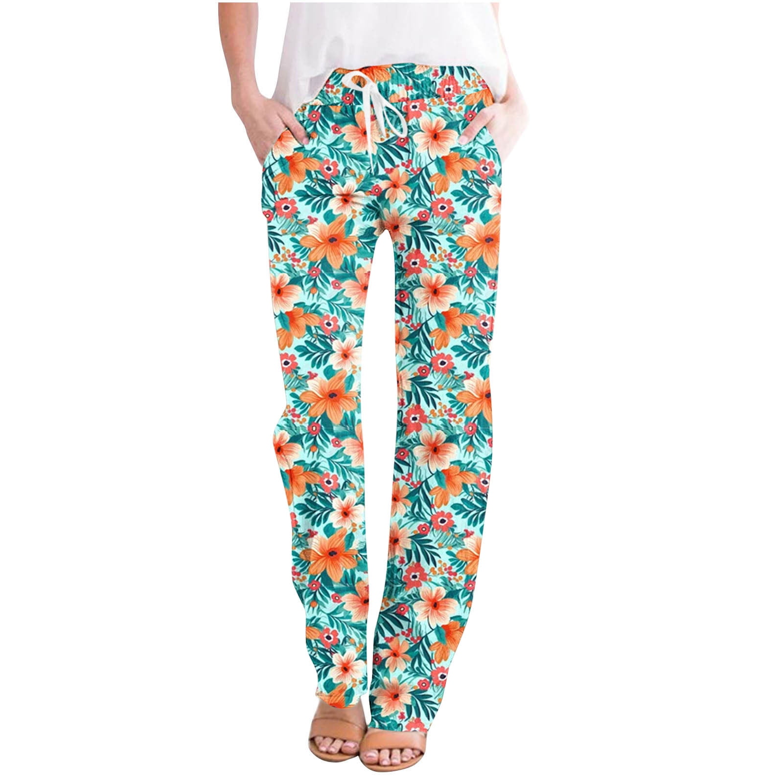 Seaopen Womens Linen Pants Summer Casual Loose Elastic High Waisted