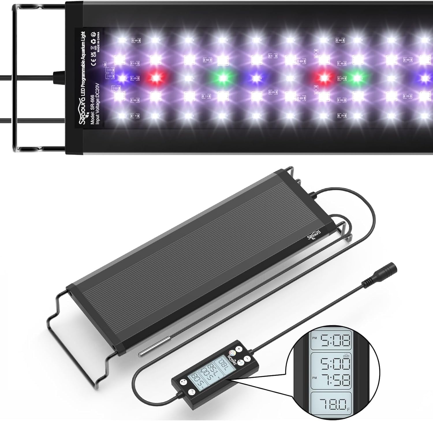 SEAOURA 14W Smart LED Aquarium Light with Thermometer - Auto 24/7 Timer ...