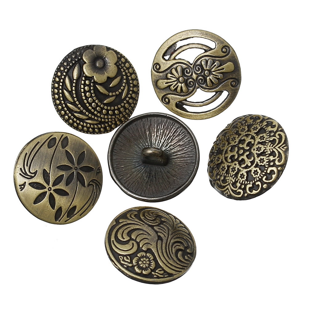 SEARCHI 30Pcs Vintage Round Flower Engraved Metal Buttons, Antique ...