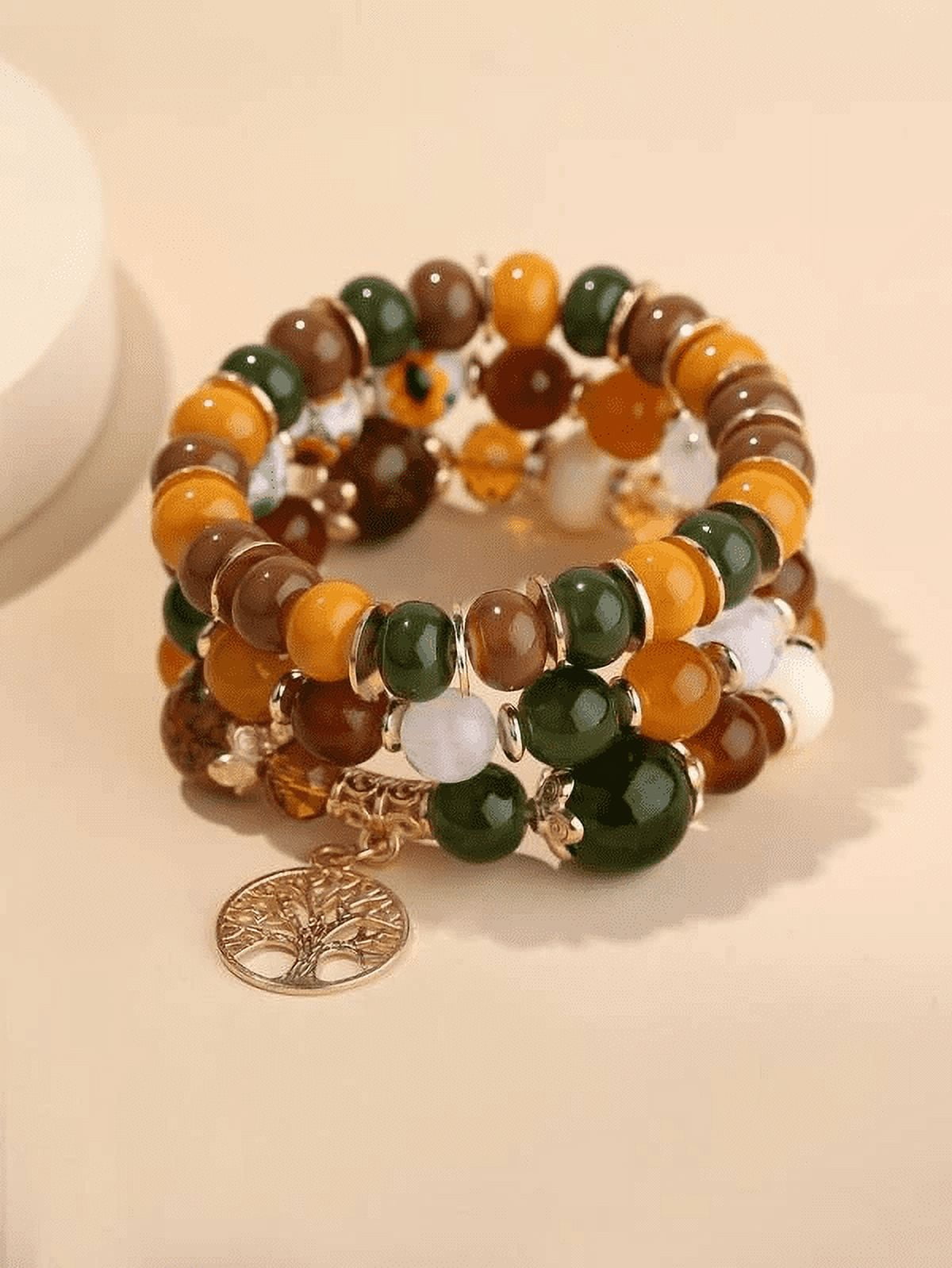 SEARIPE 3 Pcs Beaded Bracelets Set Tree Charm Jewelry Boho Multilayer ...