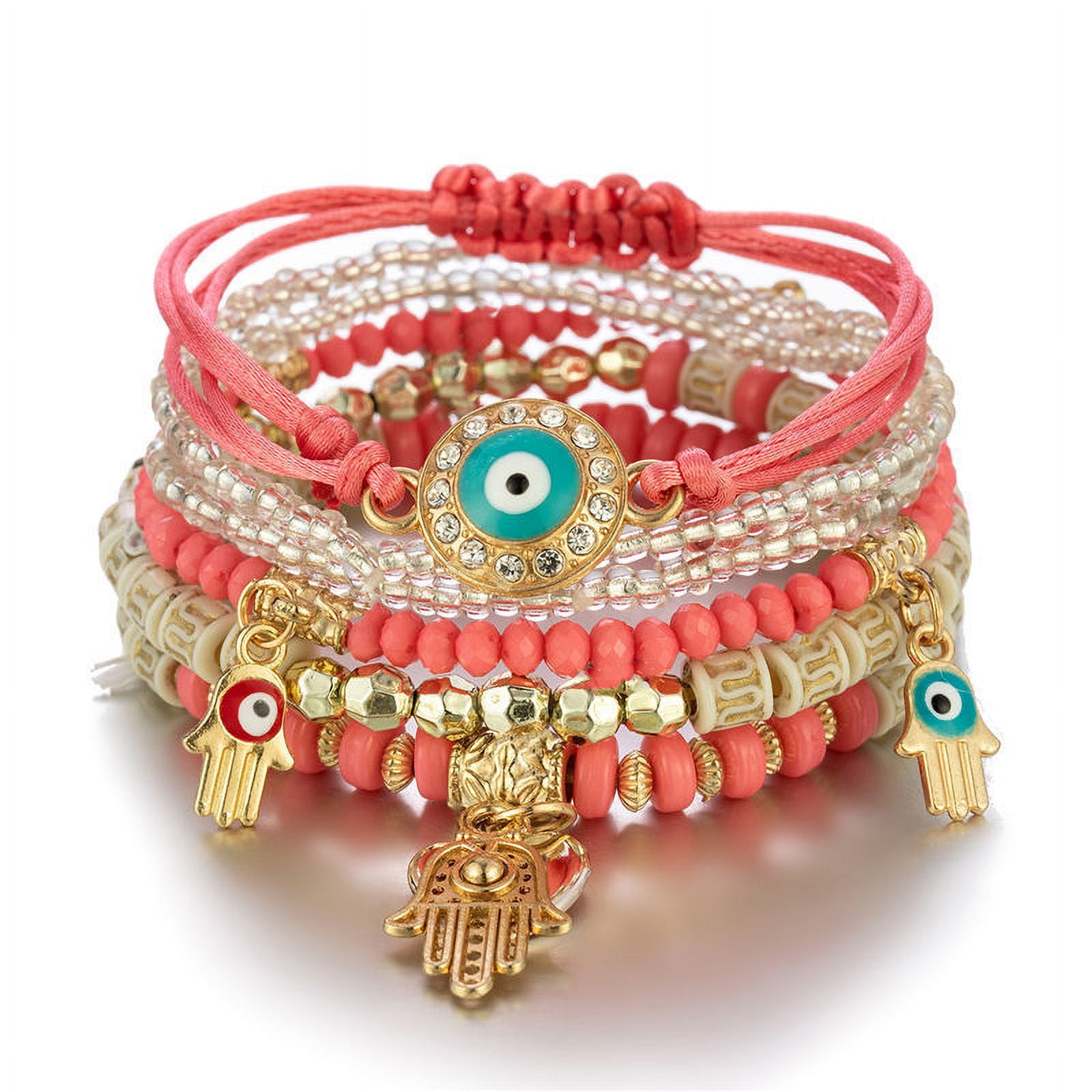 SEARIPE 6 Pcs Beaded Bracelets Jewelry Rhinestone Eye Hand Decor Boho ...