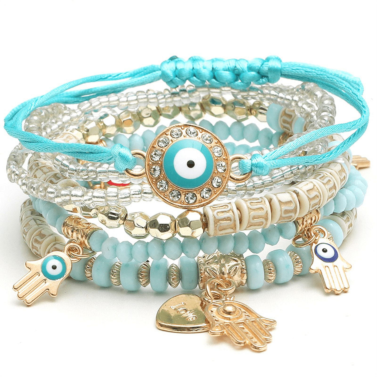 SEARIPE 6 Pcs Beaded Bracelets Jewelry Rhinestone Eye Hand Decor Boho ...