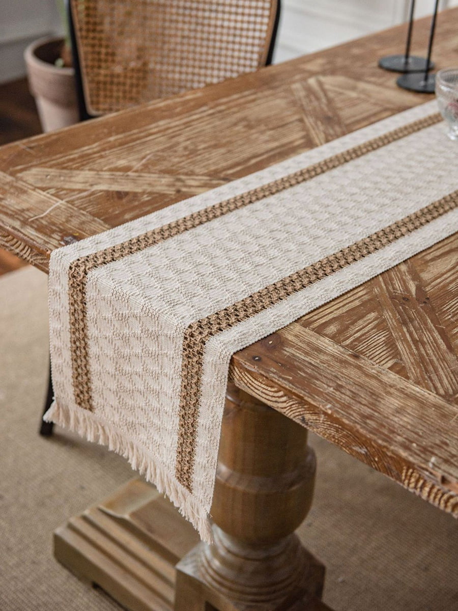 SEARIPE Macrame Table Runners with Tassels, Cotton Linen Boho Table ...