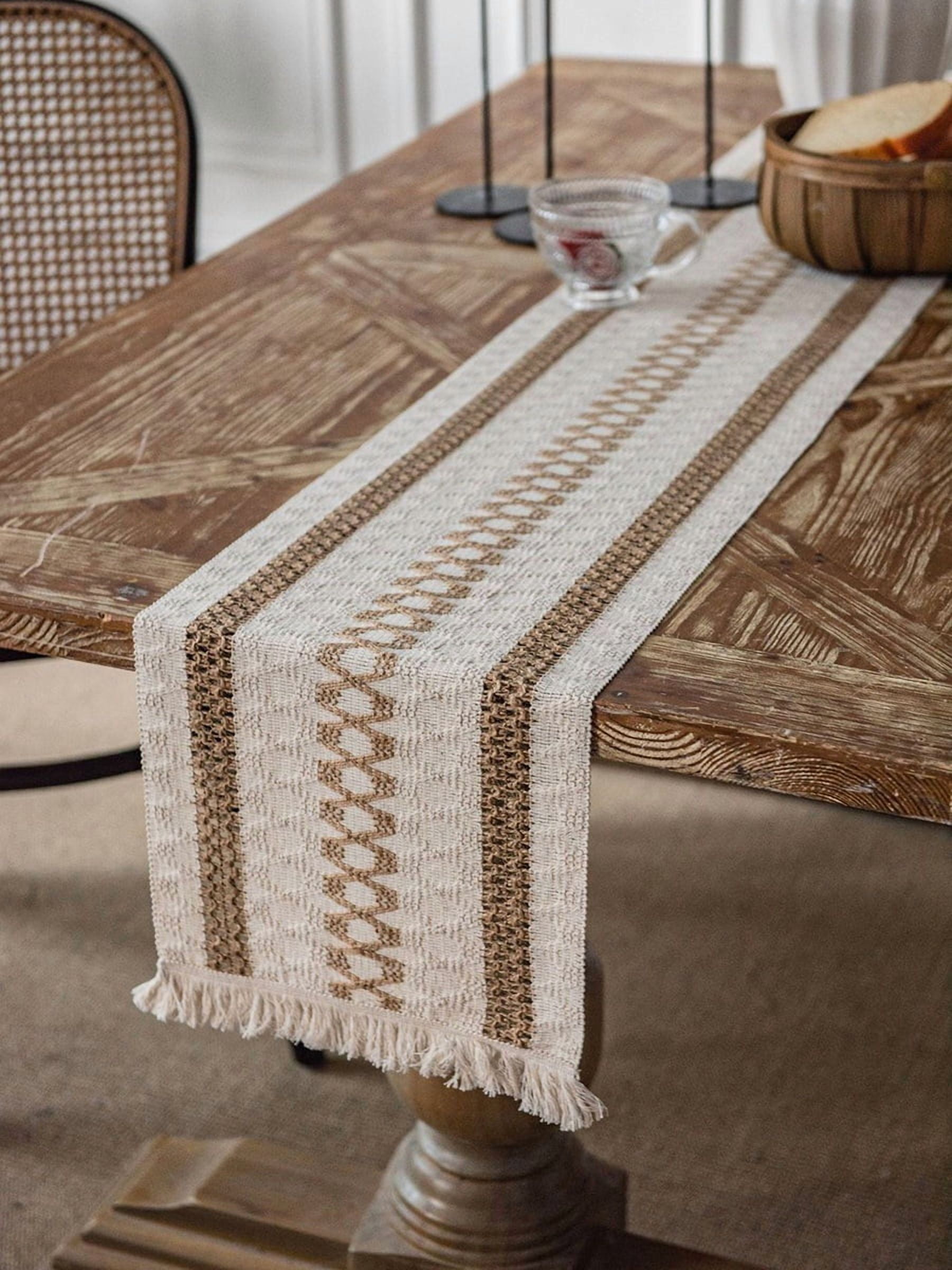 SEARIPE Macrame Table Runners with Tassels, Cotton Linen Boho Table Runner for Wedding Bridal ...