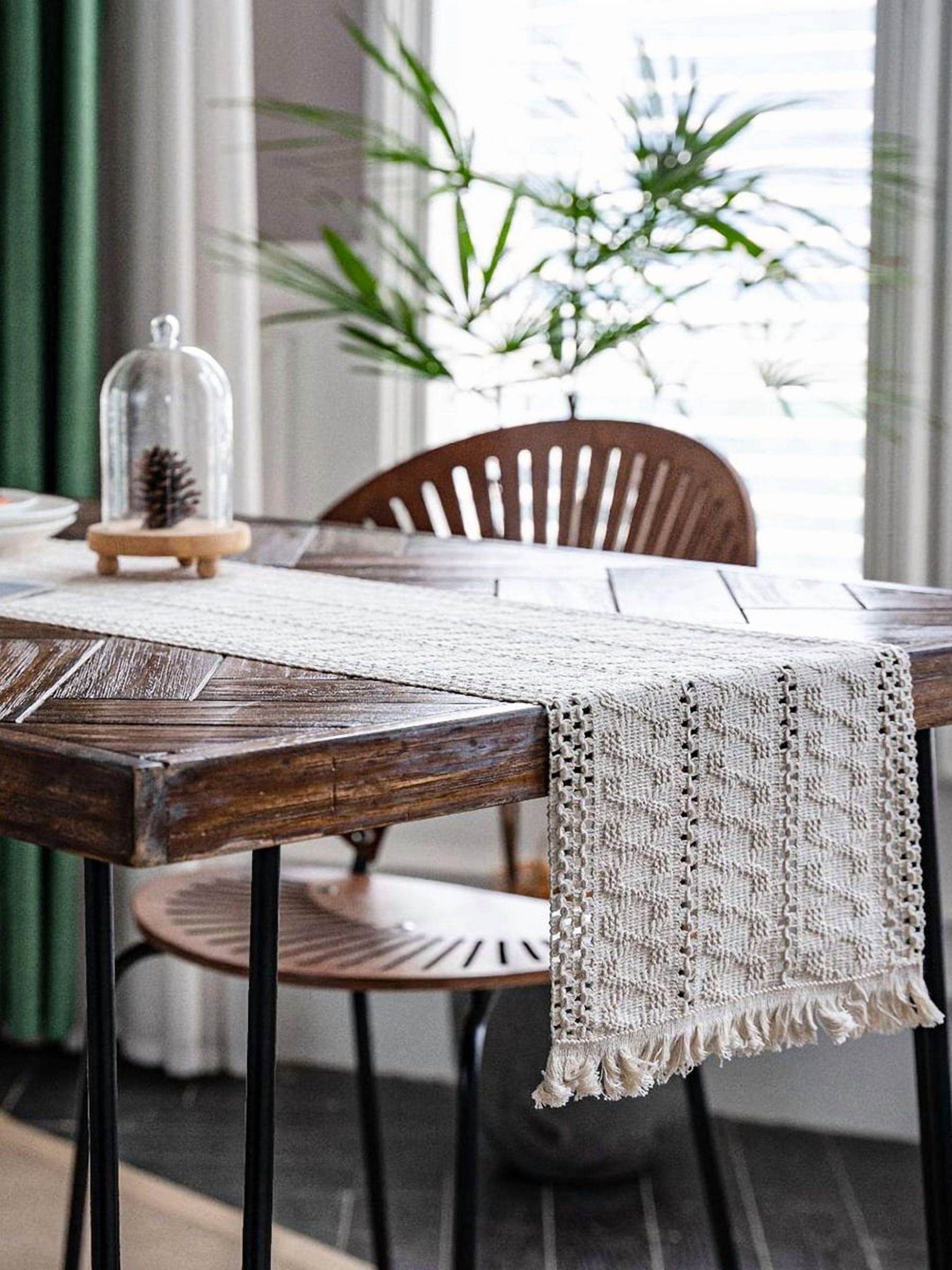SEARIPE Macrame Table Runner with Tassels, Cotton Linen Boho Decor ...